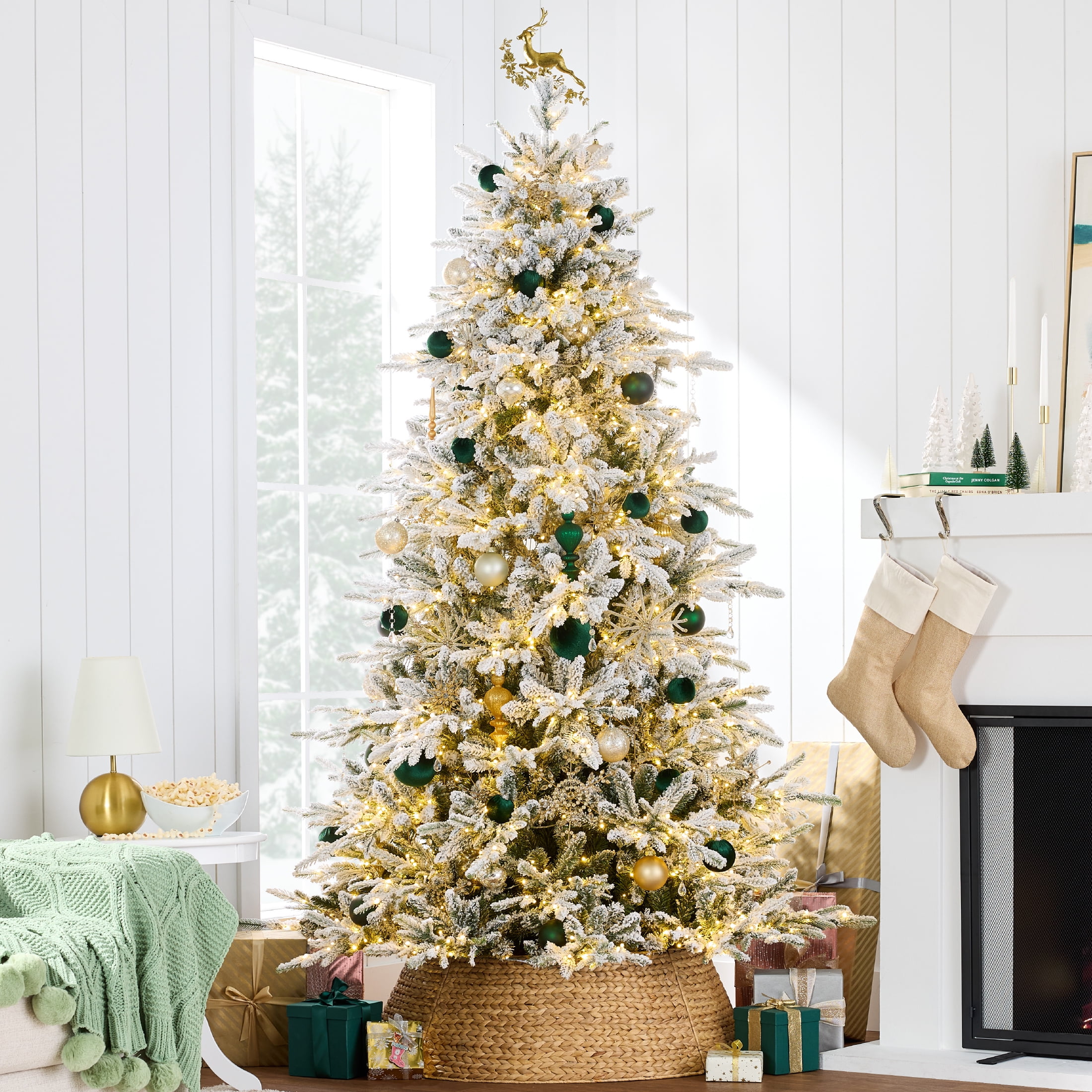 Best Choice Products 6ft Pre-Lit Flocked Full Aspen Noble Fir Christmas ...