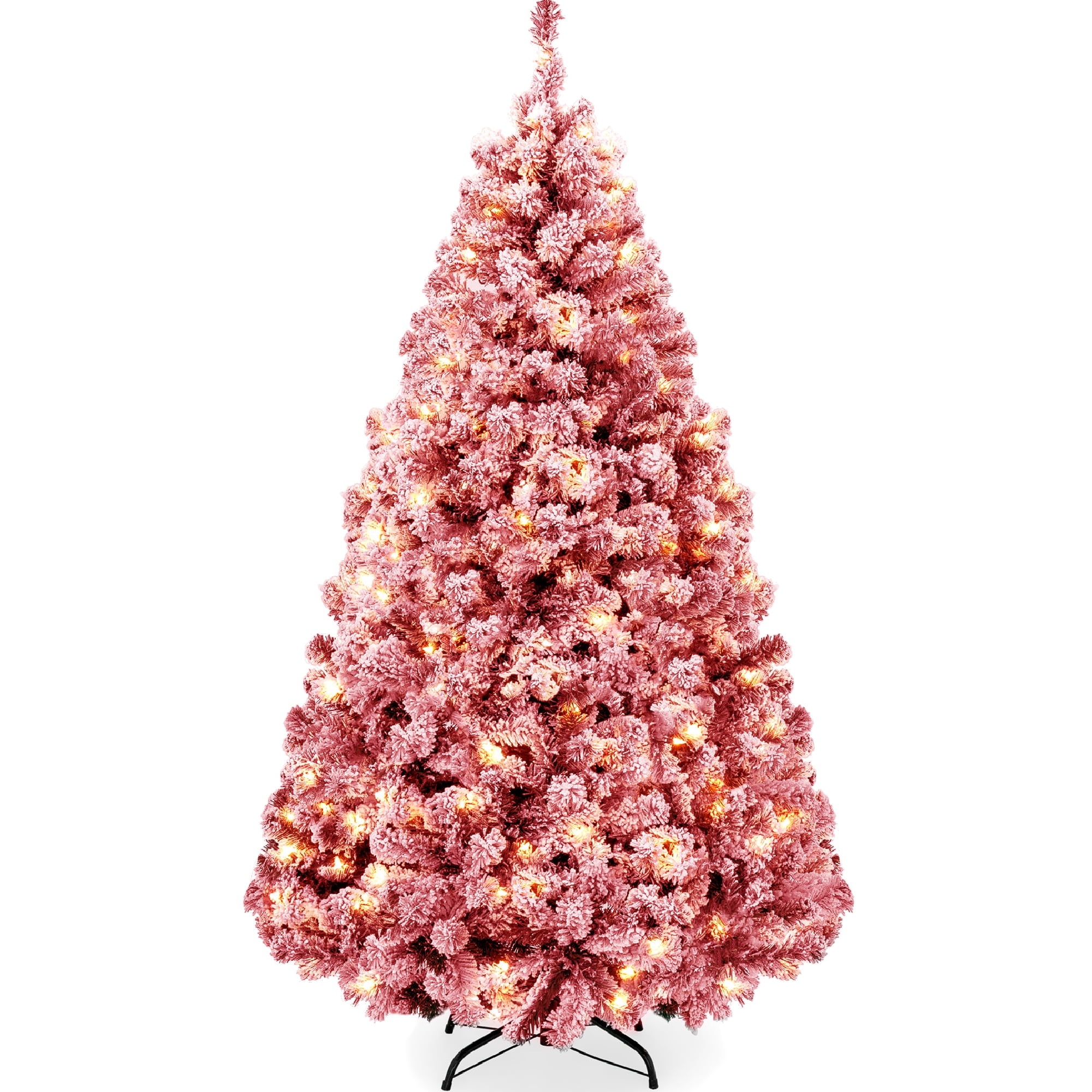 Best Choice Products 6ft Pre-Lit Red Christmas Pine Tree w/ Flocked ...