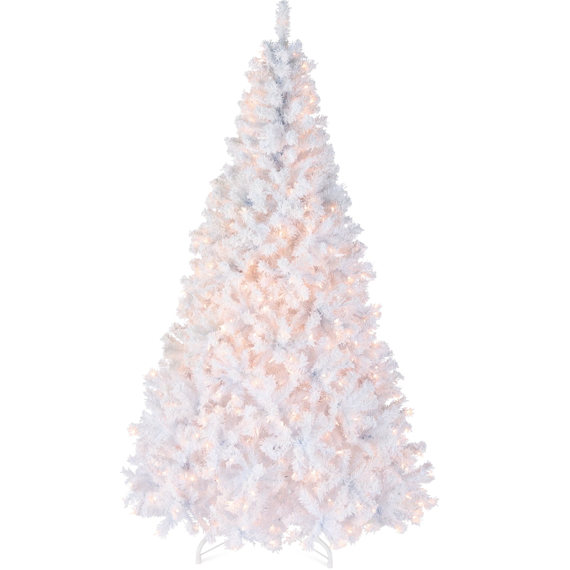 Best Choice Products 6ft Pre-Lit White Christmas Pine Tree w/ Flocked ...