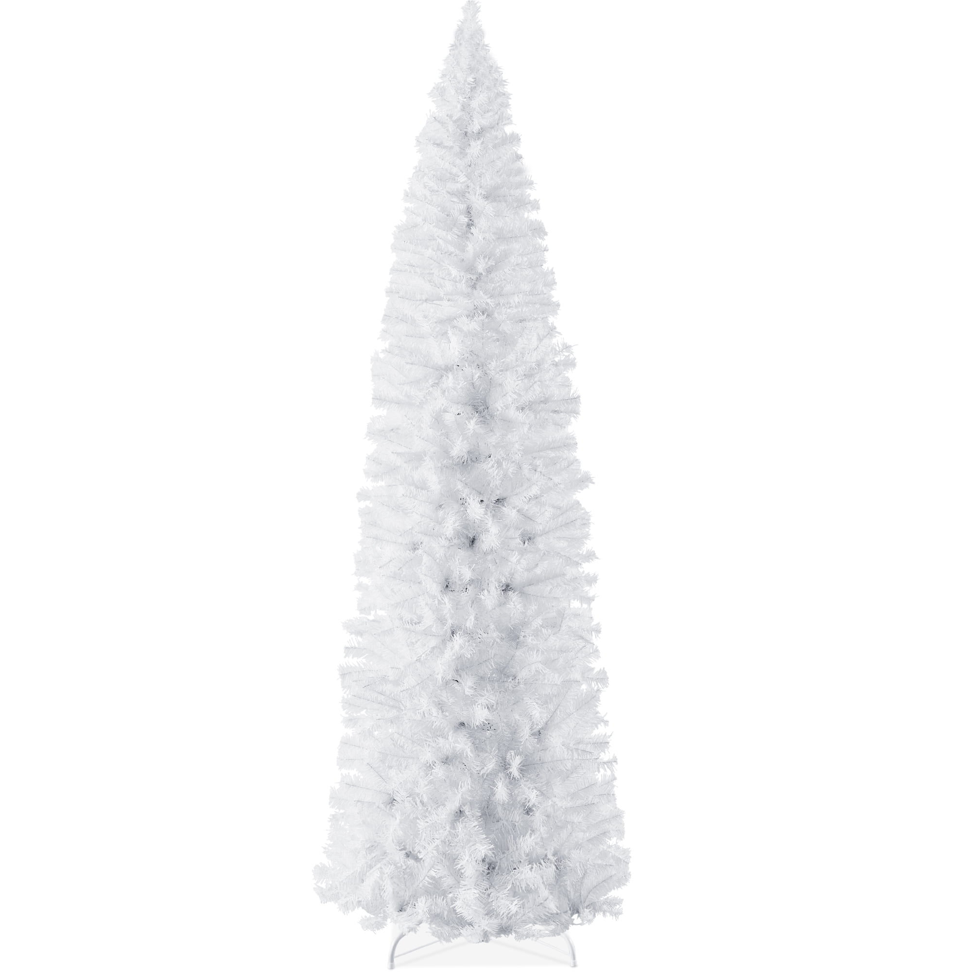 Best Choice Products 6ft Slim White Xmas Pencil Tree w/ 608 Tips, Metal ...
