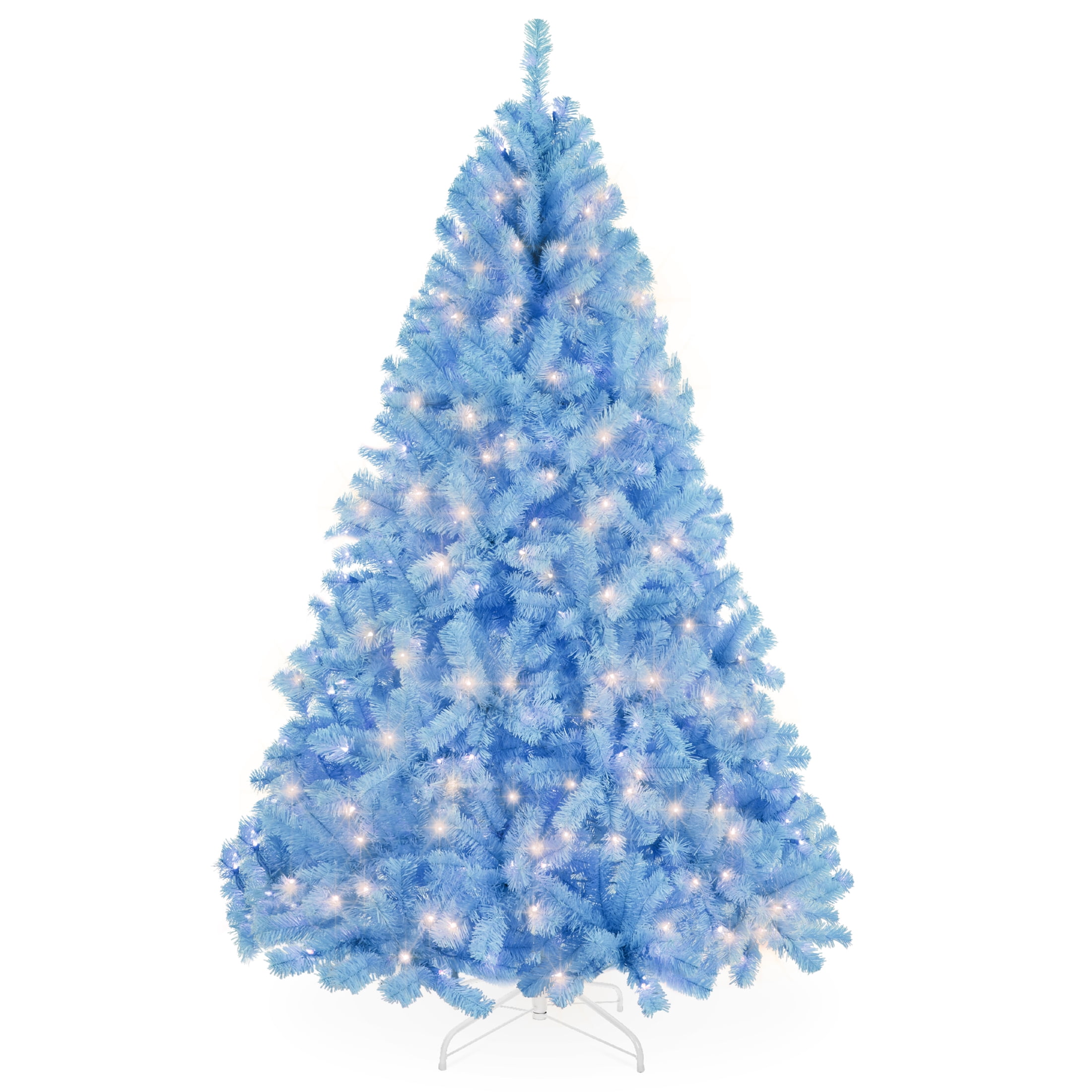 Best Choice Products 7.5ft Pre-Lit Baby Blue Christmas Tree, Artificial ...