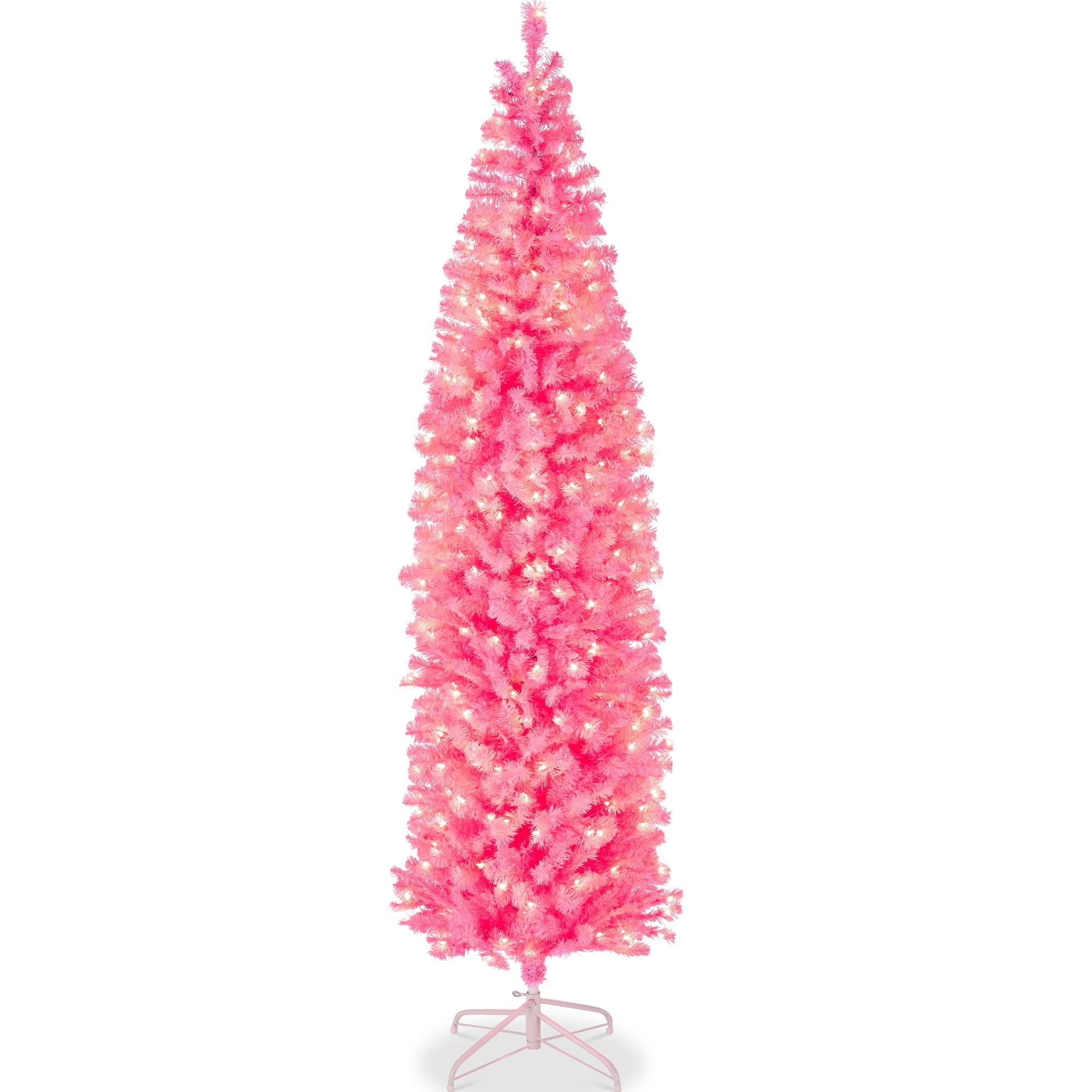 Best Choice Products 7.5ft Pre-Lit Pink Artificial Christmas Tree ...