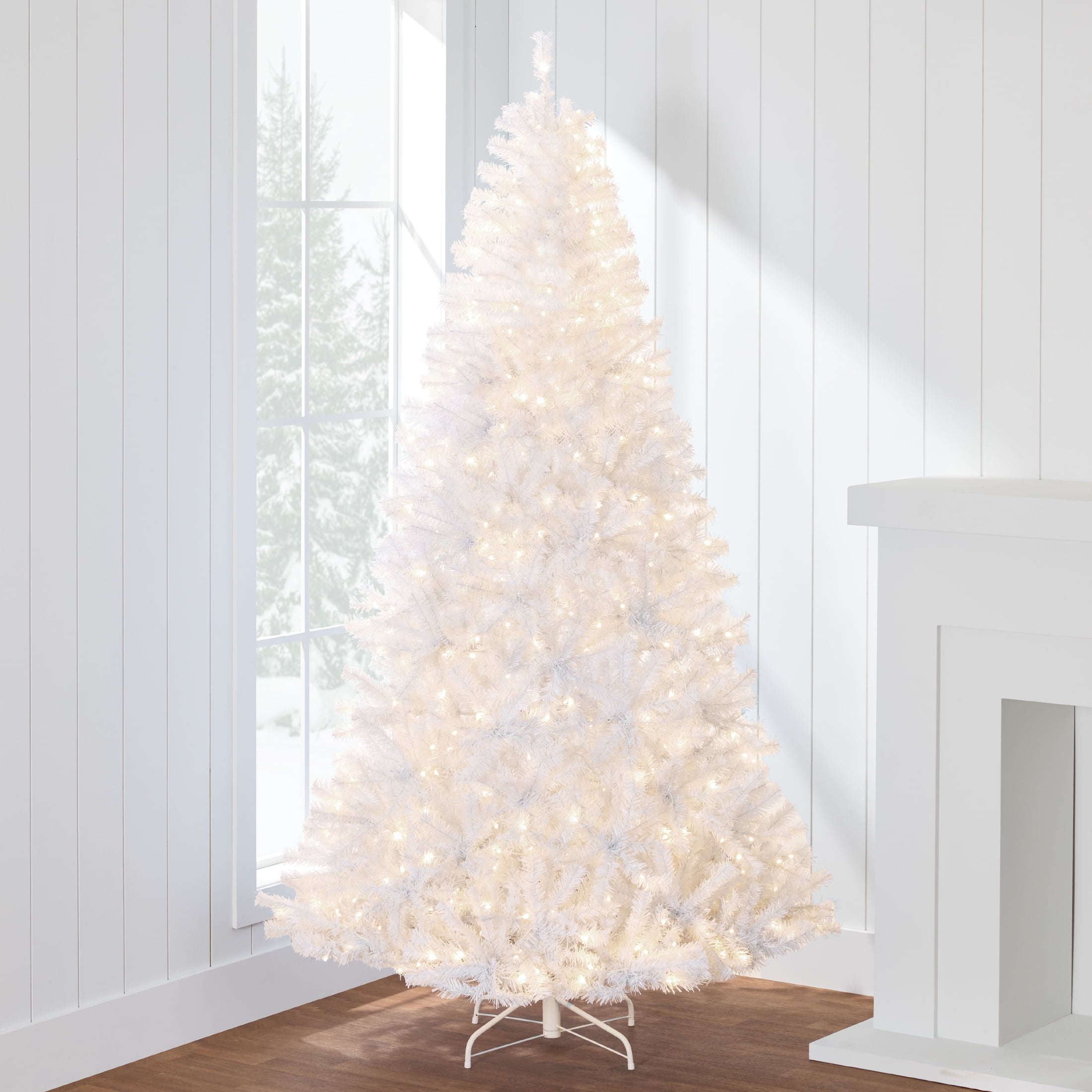 Best Choice 9ft Pre-lit White Premium Hinged Artificial Christmas Pine ...