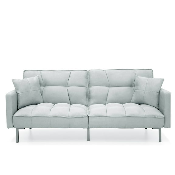 Convertible Linen Fabric Tufted Split-Back Plush Futon Sofa Furniture ...