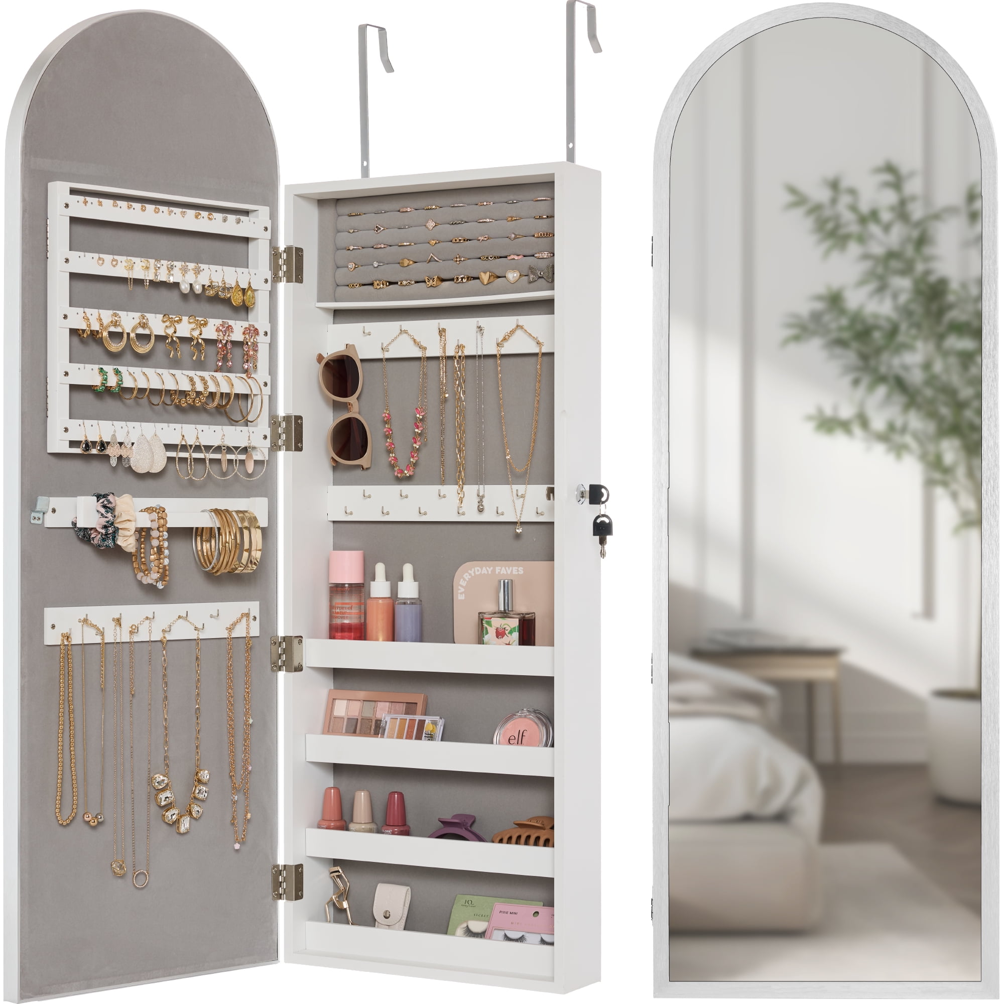 Best Choice Products Door/Wall Mounted Arch Mirror Jewelry Armoire, w ...
