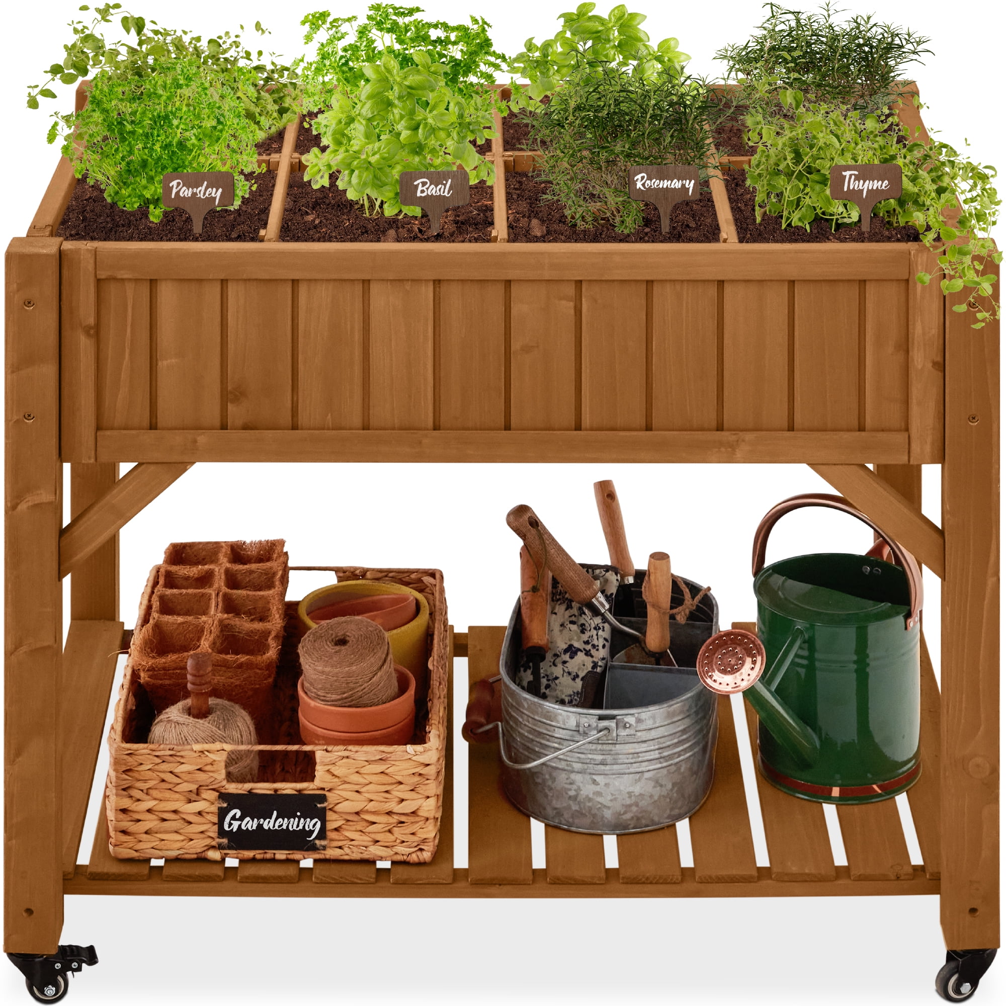 Best Choice Products Raised Mobile Herb Garden Bed Planter w/ Lockable ...