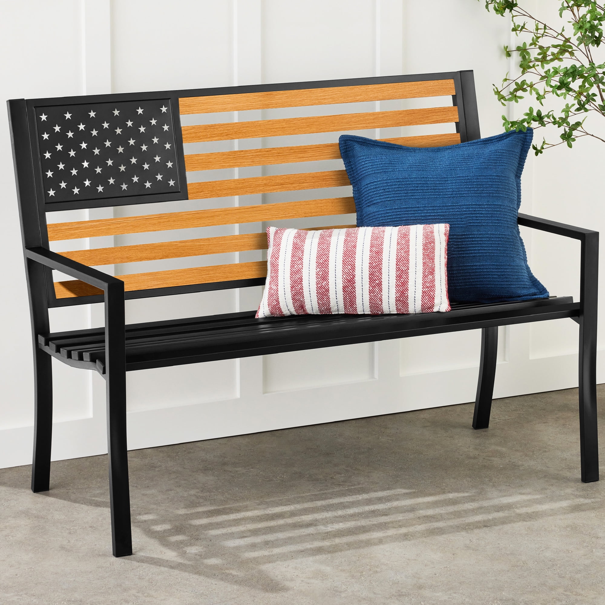 Best Choice Products Indoor Outdoor Steel Garden Bench w/ American Flag ...