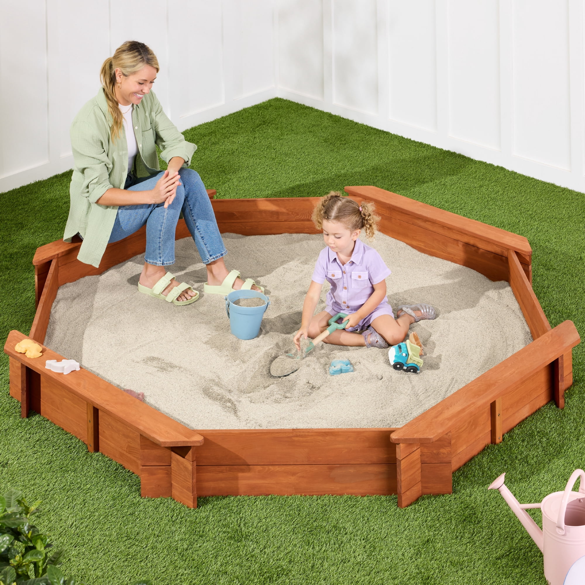 "Best Choice Products Outdoor Octagonal Wooden Sandbox, Benches, Cover ...