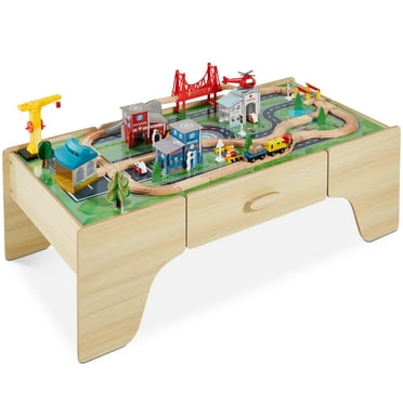 Brio 50-Piece Wooden Train Set with Activity Table and Storage for Kids ...