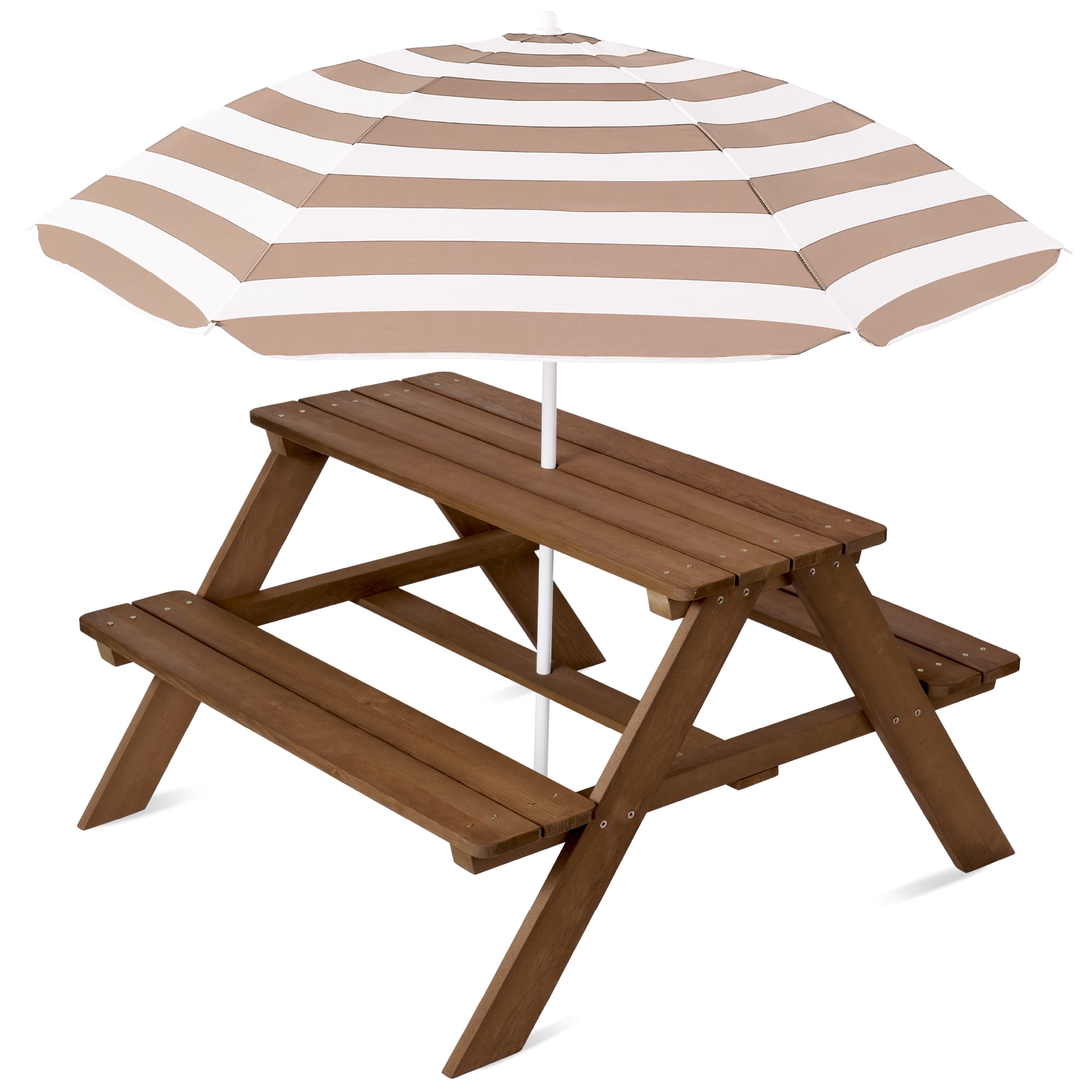 Best Choice Products Outdoor Wooden Kids Picnic Table with Umbrella ...