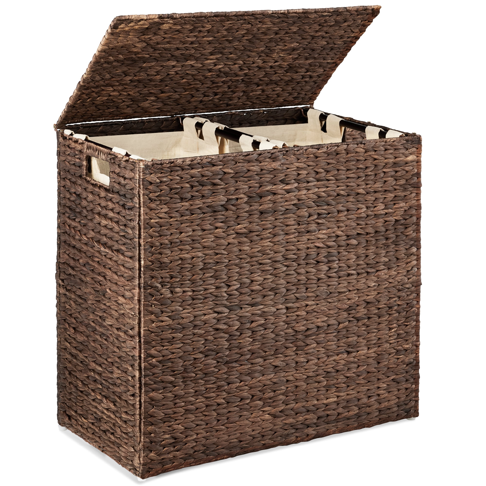Water Hyacinth Laundry Hamper with Liners, Handles, Lid, Large Capacity ...