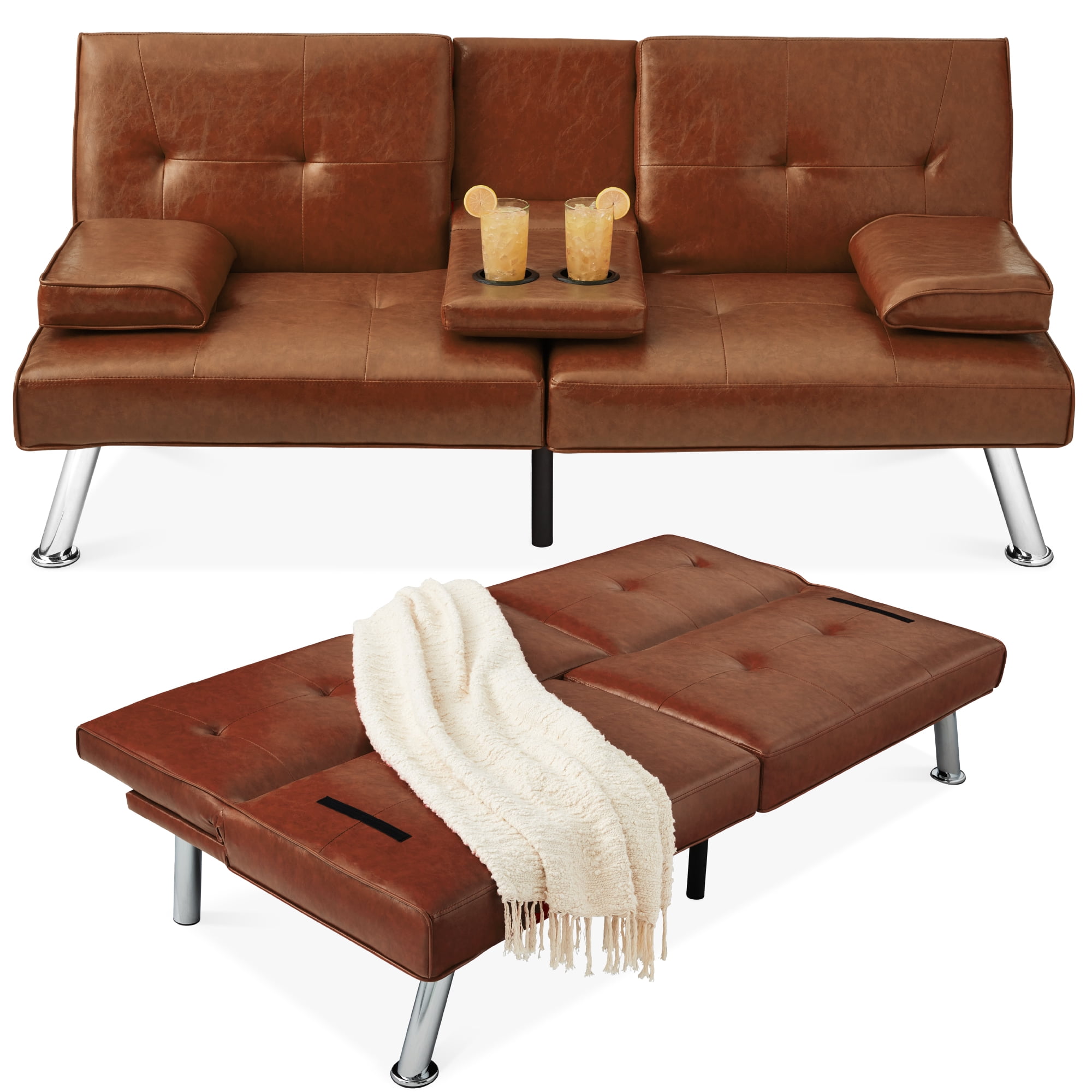 Best Choice Modern Faux Leather Convertible Futon Couch with Removable ...