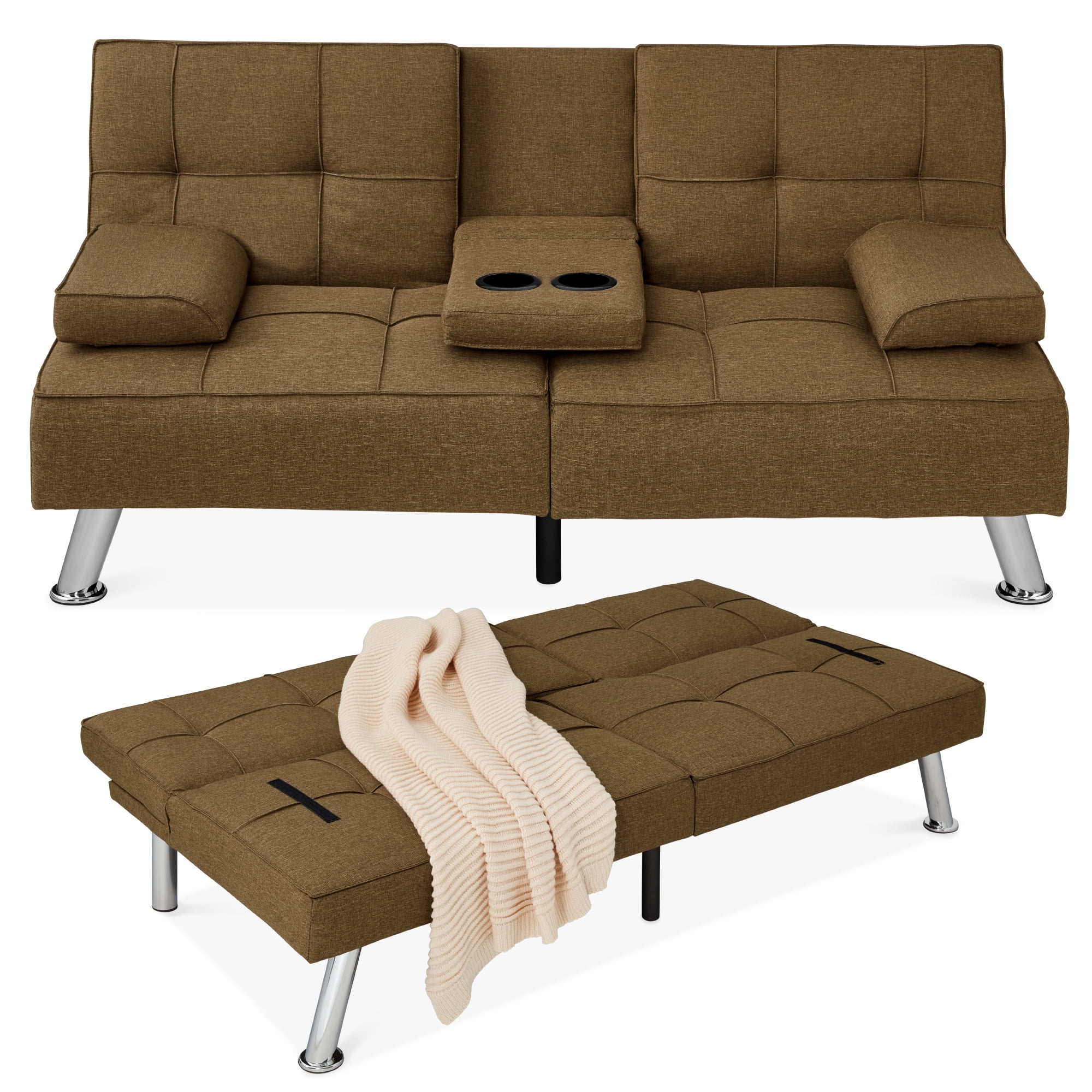 Best Choice Products Convertible Futon Sofa Bed, Brown, Adjustable ...
