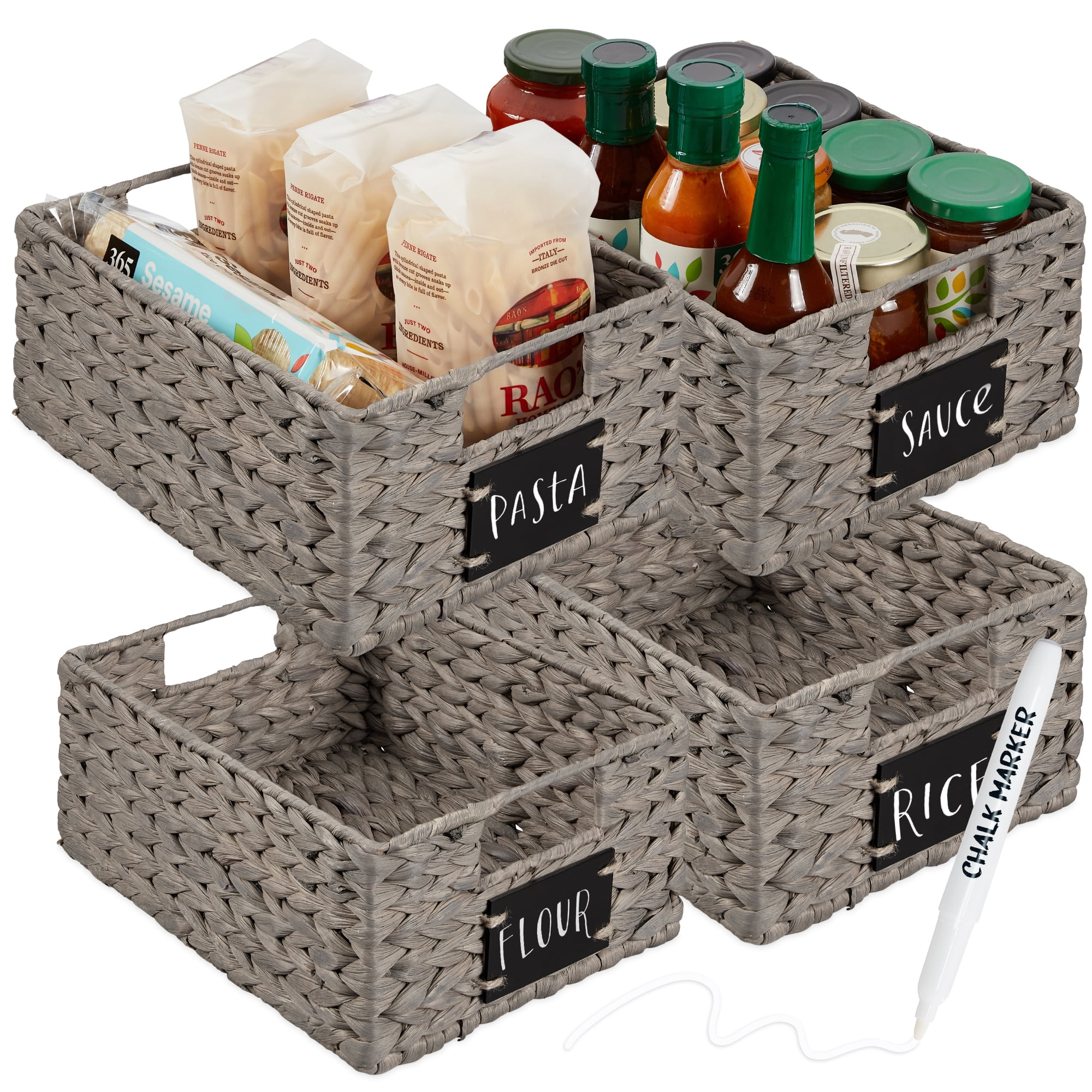 Best Choice 4 Set Home Storage - 12in Gray Woven Hyacinth Baskets w ...