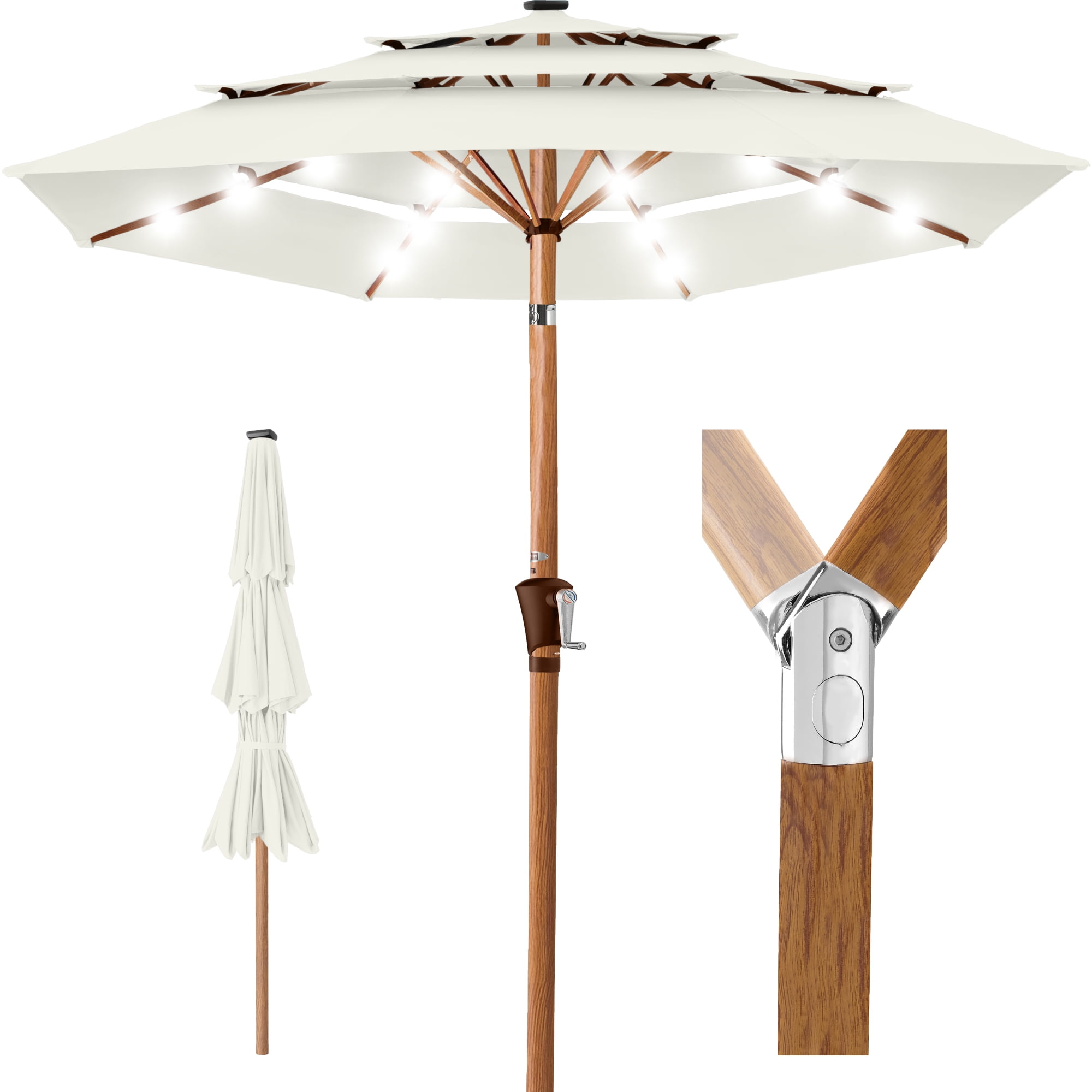 Best Choice Products Woodgrain Pattern 10ft 3-Tier Solar Patio Umbrella ...