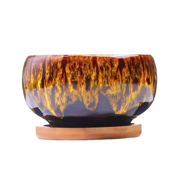 Clearance! Glazed Ceramic Flower Pot (Yellow), Circular Glazed Ceramic ...