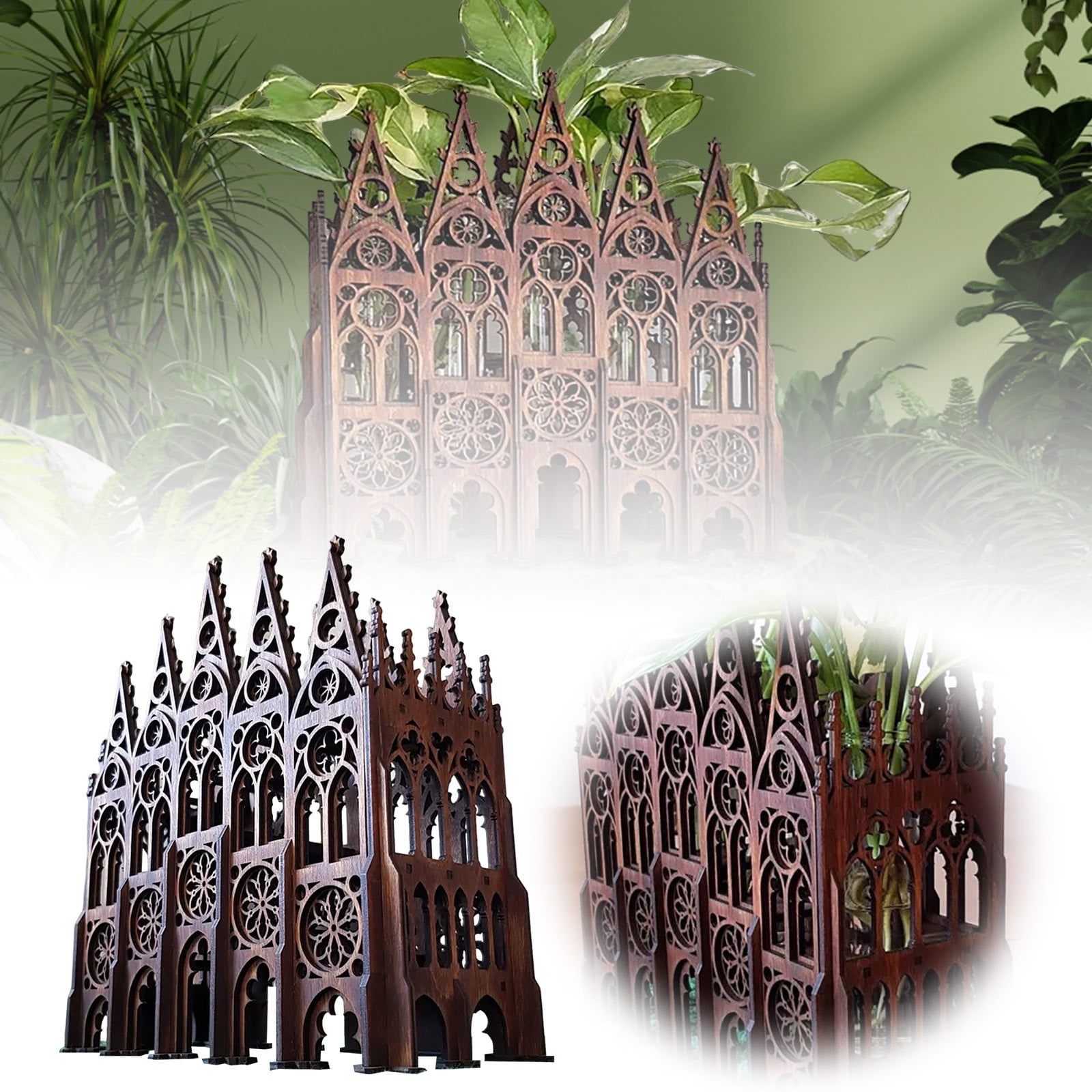 Best Clearance! Hydroponic Plant Shelf, Gothic Style Wooden Hydroponic ...