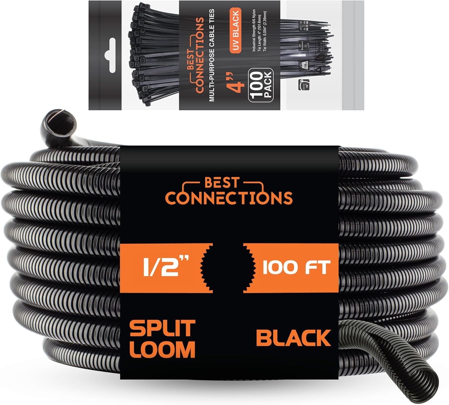 BEST CONNECTIONS 100 feet Split Wire Loom Flex-Guard Convoluted Tubing ...