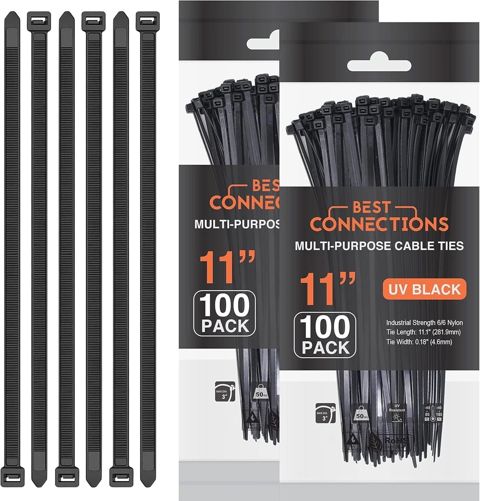 New 200 Pieces Black 12" Inch Nylon Cable Straps Zip Ties Wire ...