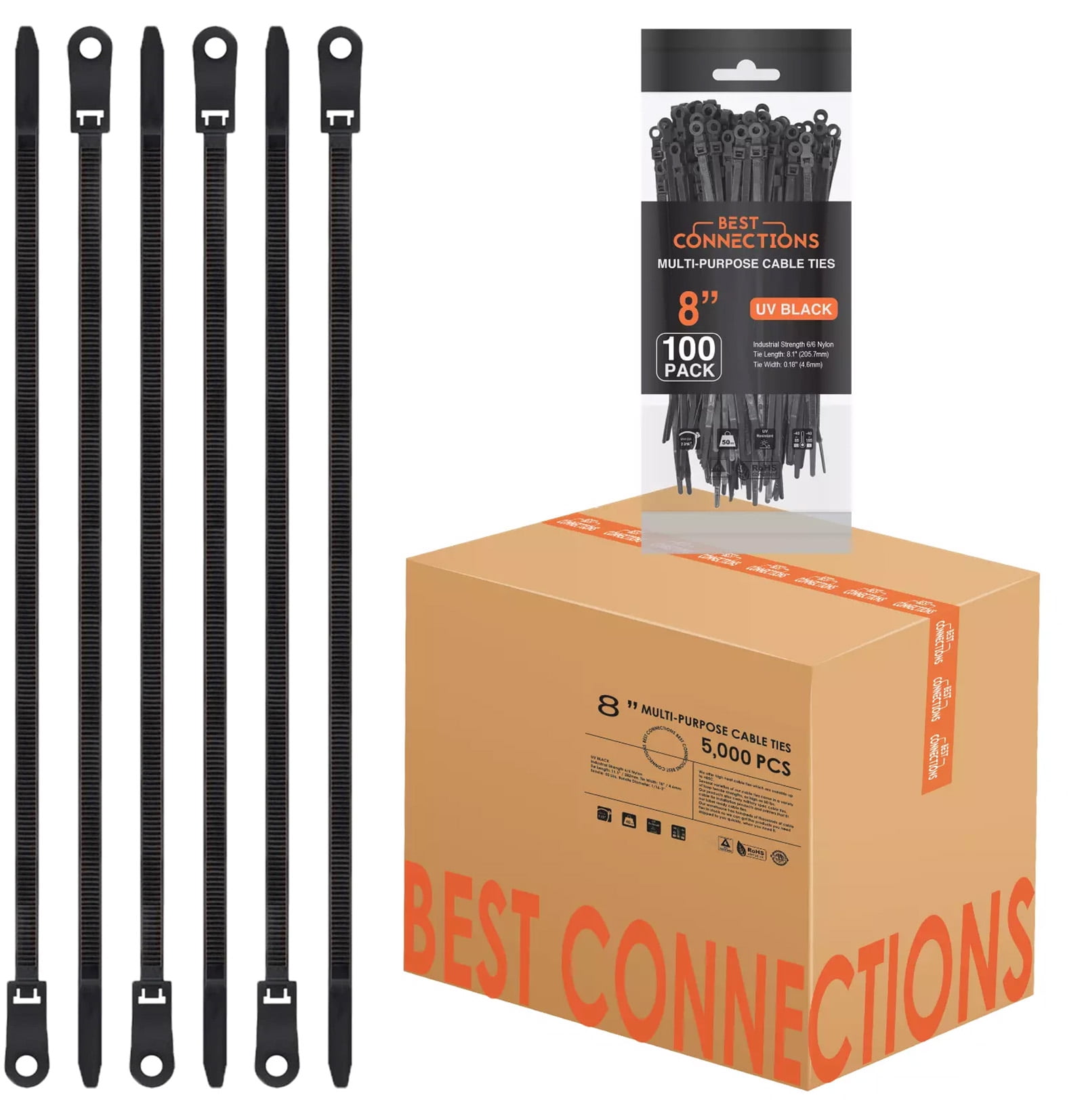 Best Connections 8" Screw Down Nylon Cable Ties, 50 Lb Tensile Strength ...