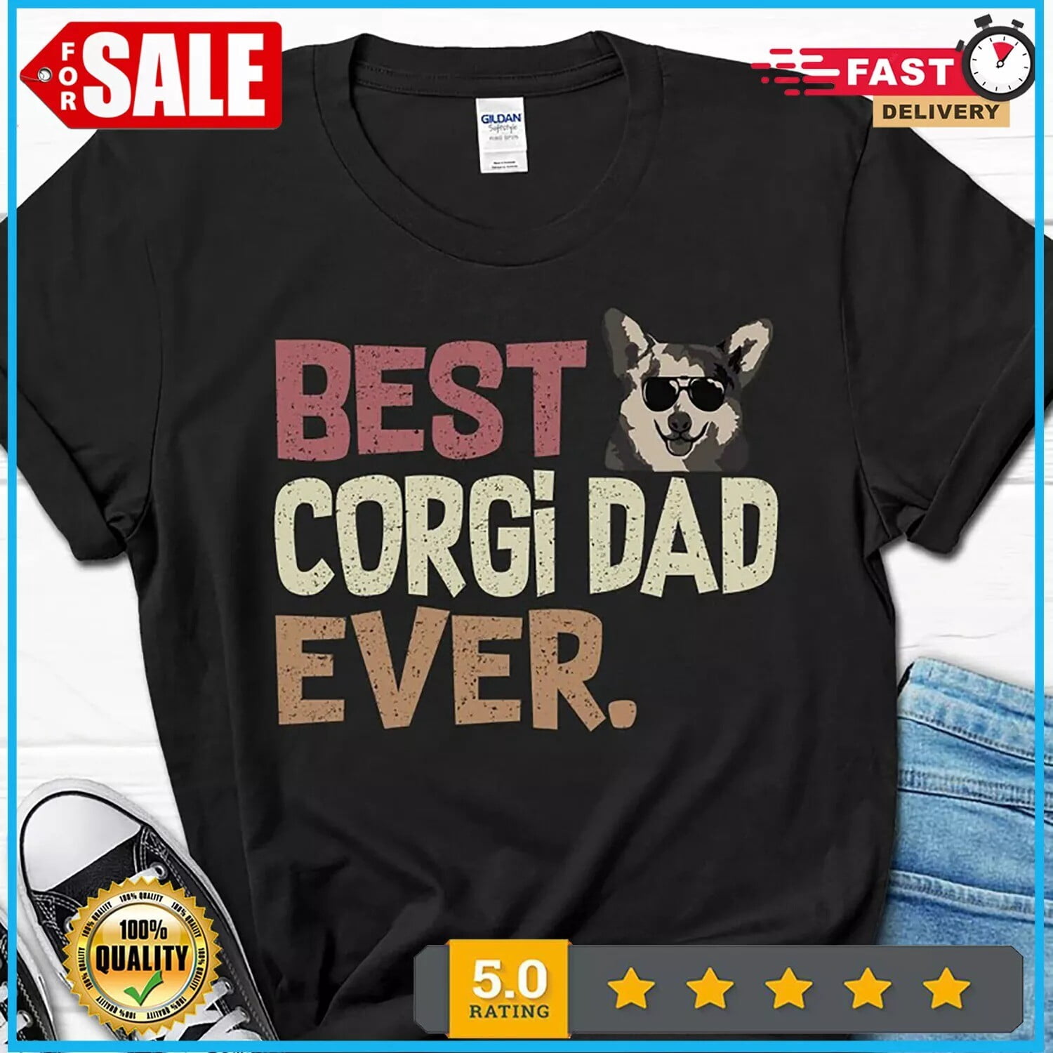 Best Corgi Dad Ever Shirt Men'S Corgi T-Shirt Corgi Father'S Day ...