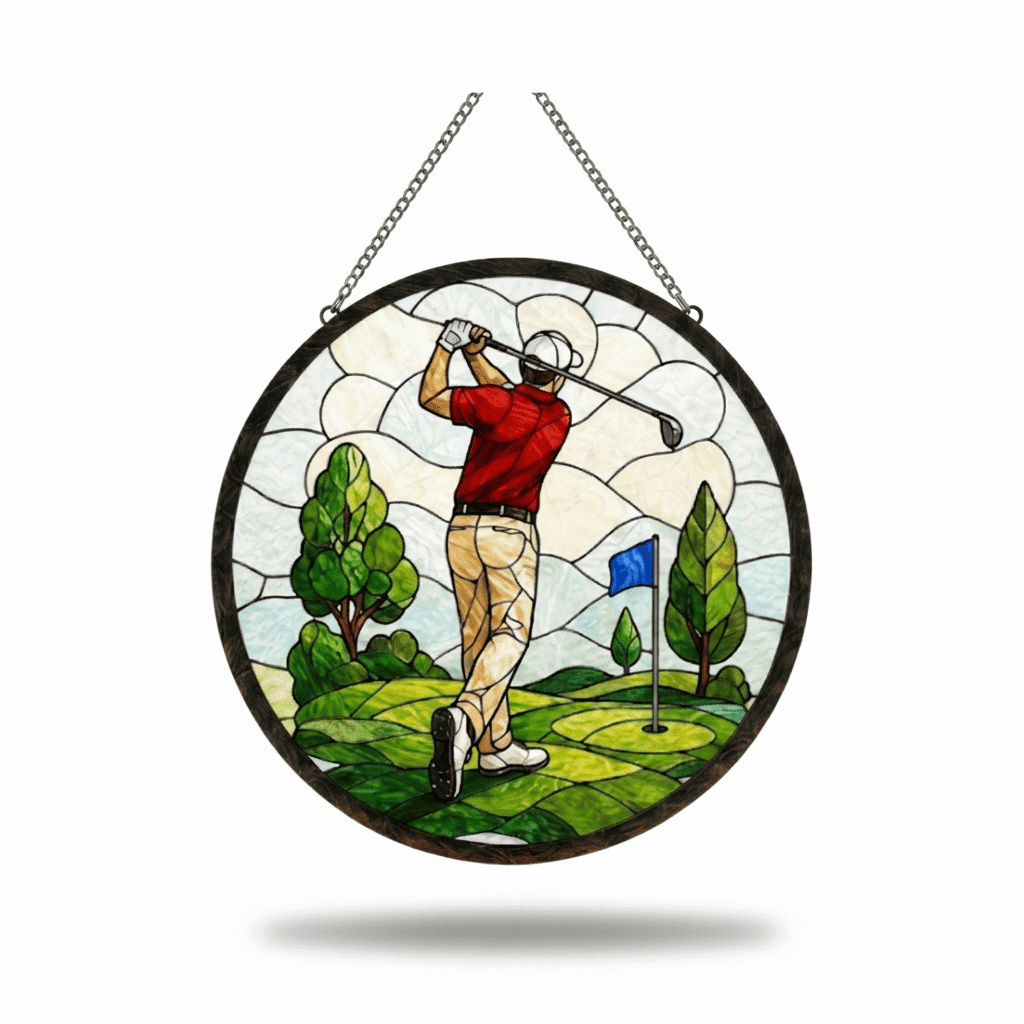 Best Dad By Par Stained Glass Window Hanging, Round Golf Father's Day ...