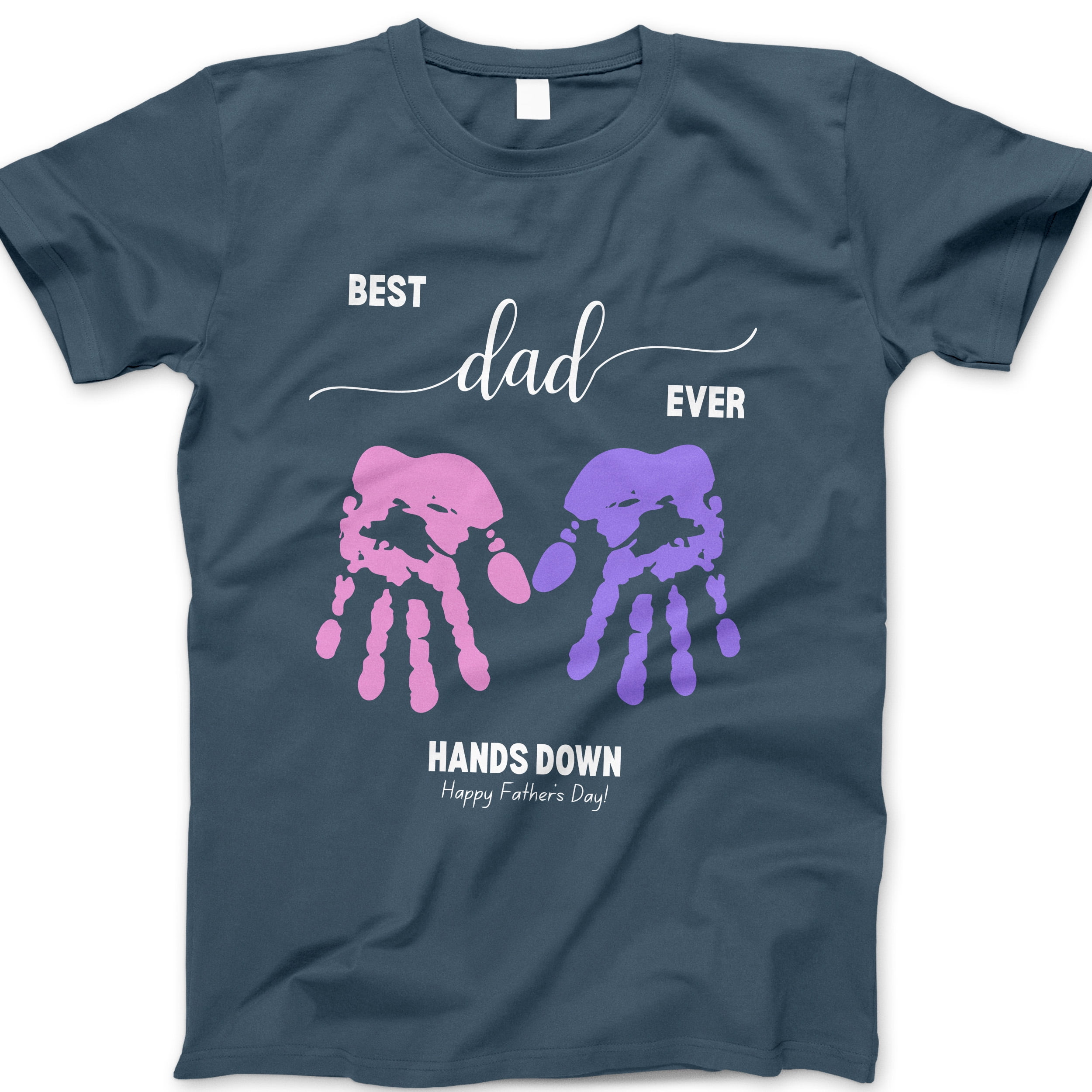Best Dad Ever Hands Down T-Shirt – Cute Purple & Pink Handprint Father ...