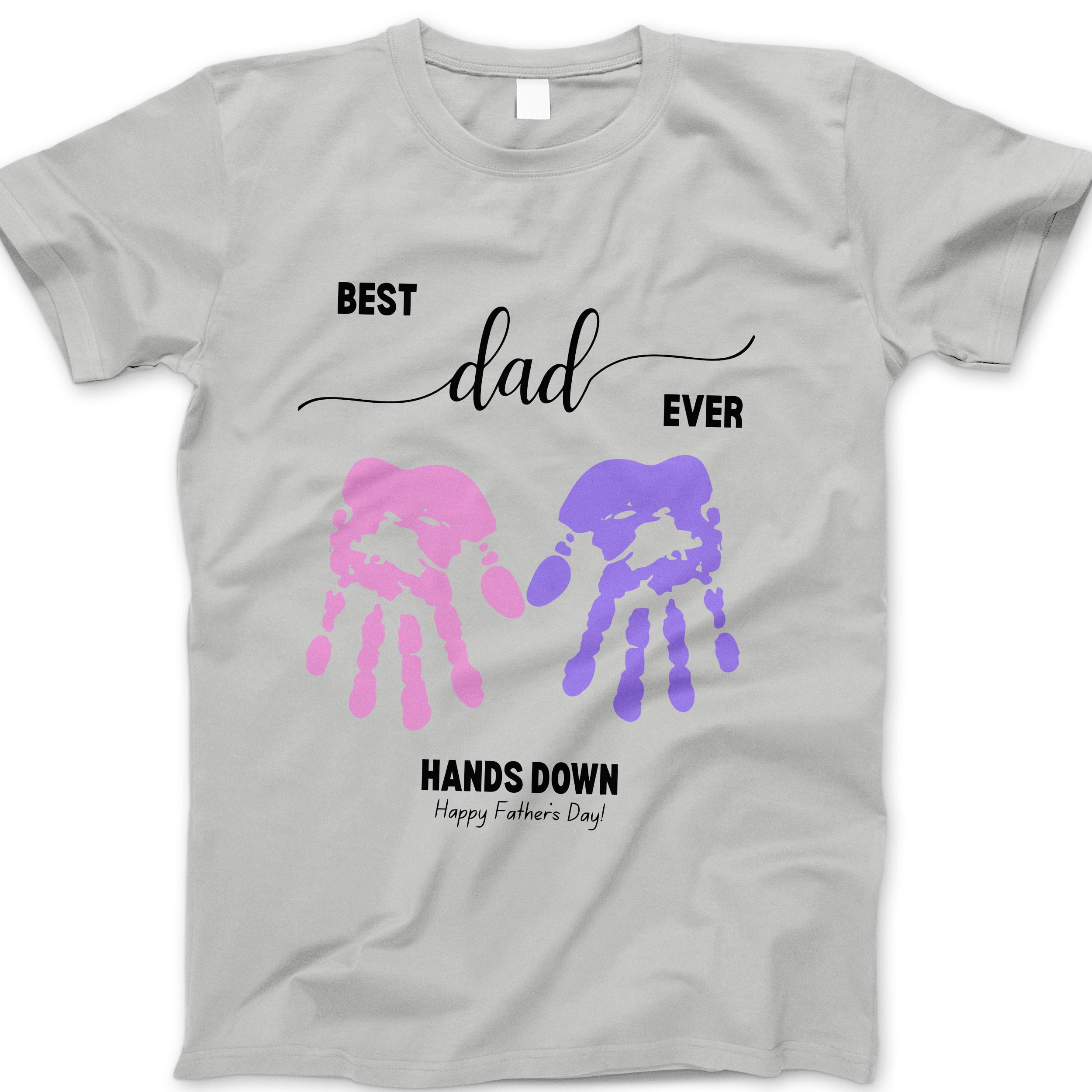 Best Dad Ever Hands Down T-Shirt – Cute Purple & Pink Handprint Father ...