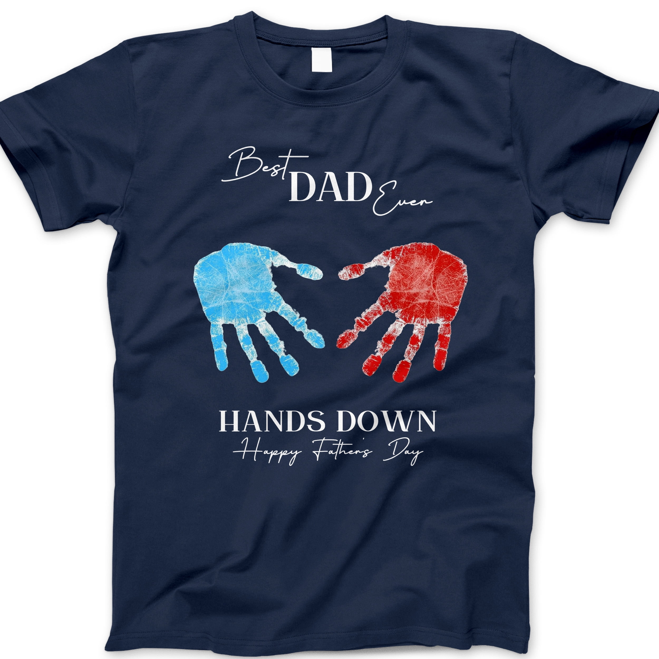 Best Dad Ever Hands Down T-Shirt – Cute Red and Blue Handprint Father's ...