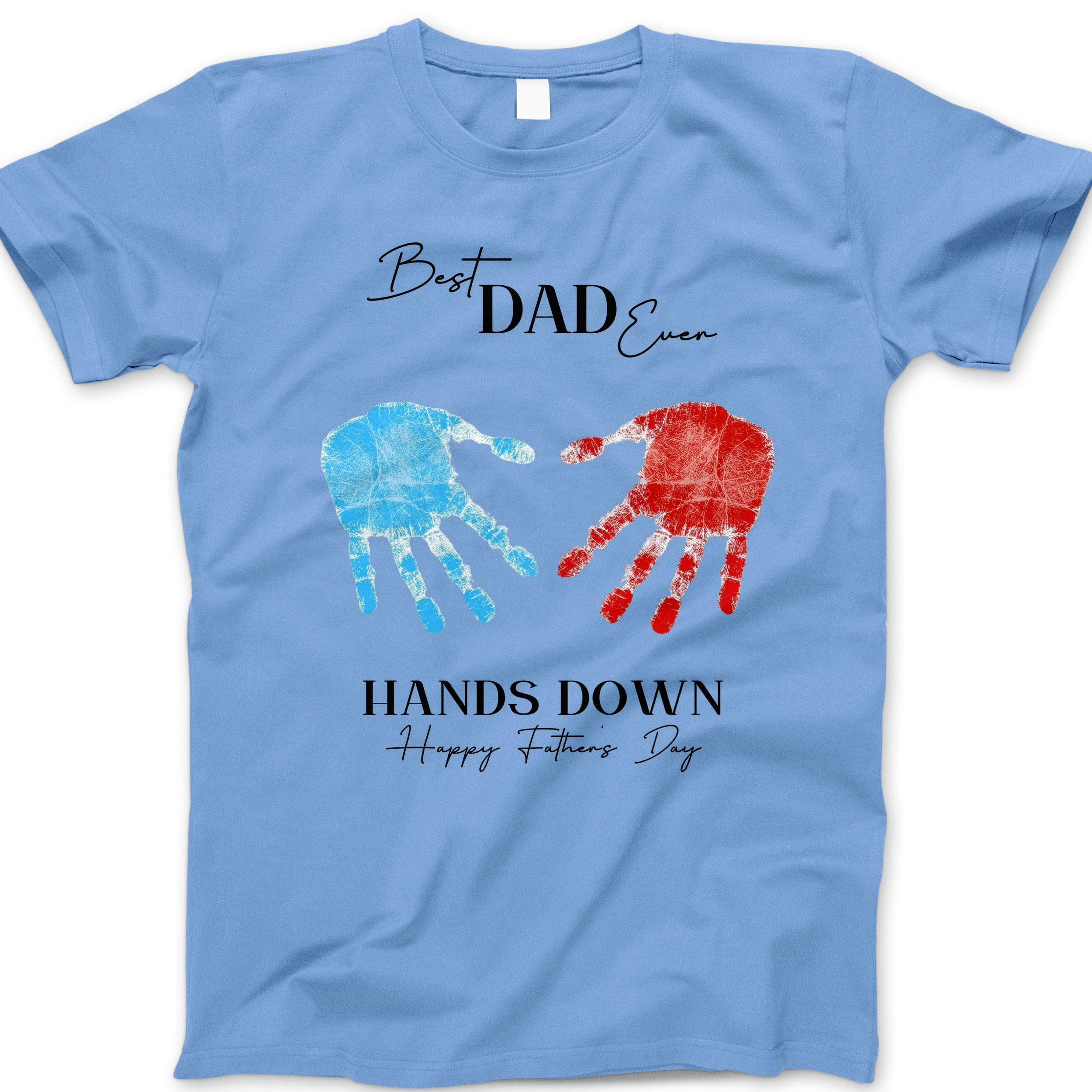 Best Dad Ever Hands Down T-Shirt – Cute Red and Blue Handprint Father's ...