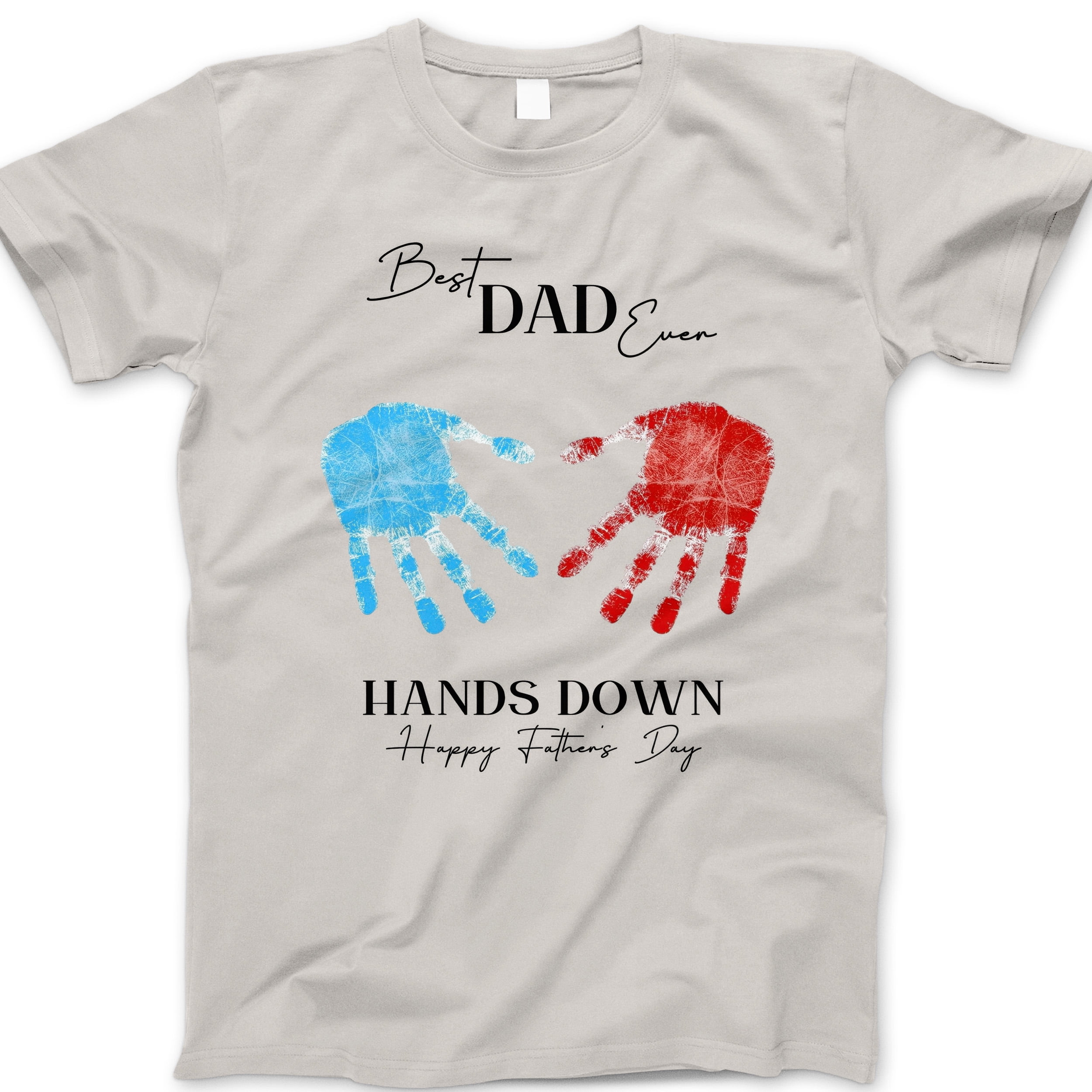 Best Dad Ever Hands Down T-Shirt – Cute Red and Blue Handprint Father's ...