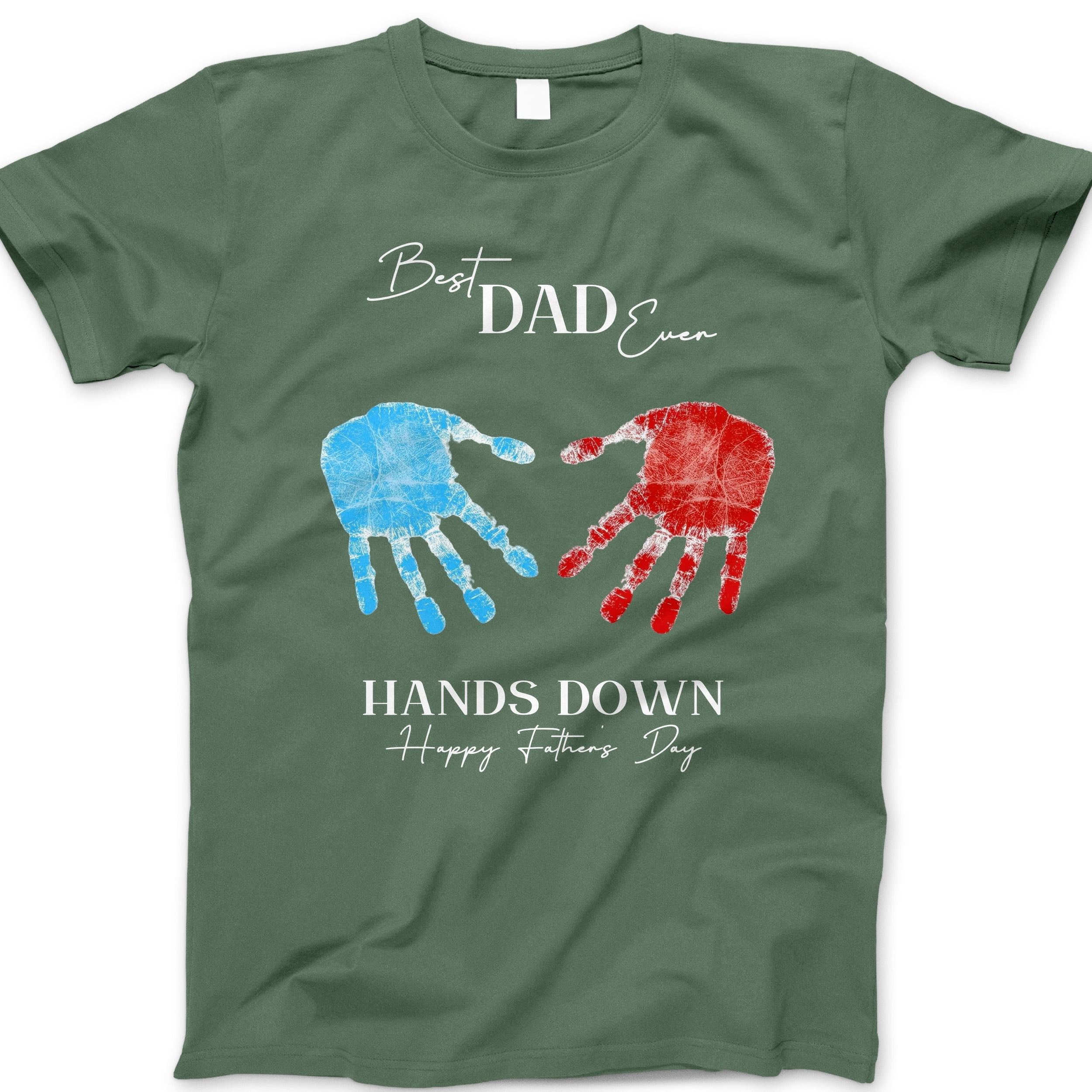 Best Dad Ever Hands Down T-Shirt – Cute Red and Blue Handprint Father's ...