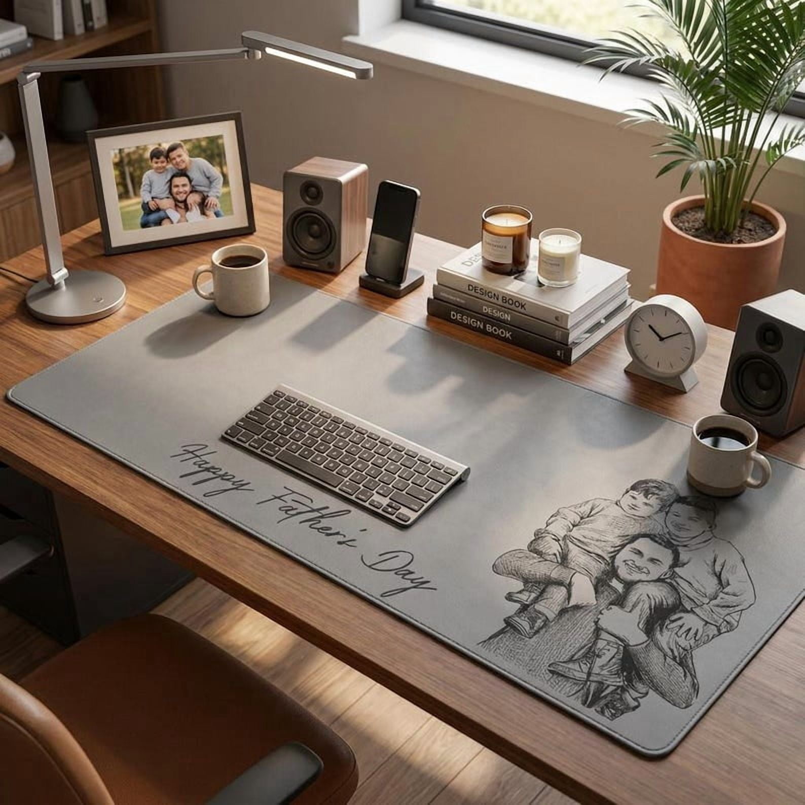 Best Dad Ever Leather Desk Pad, Custom Family Photo Mouse Pad Gift ...