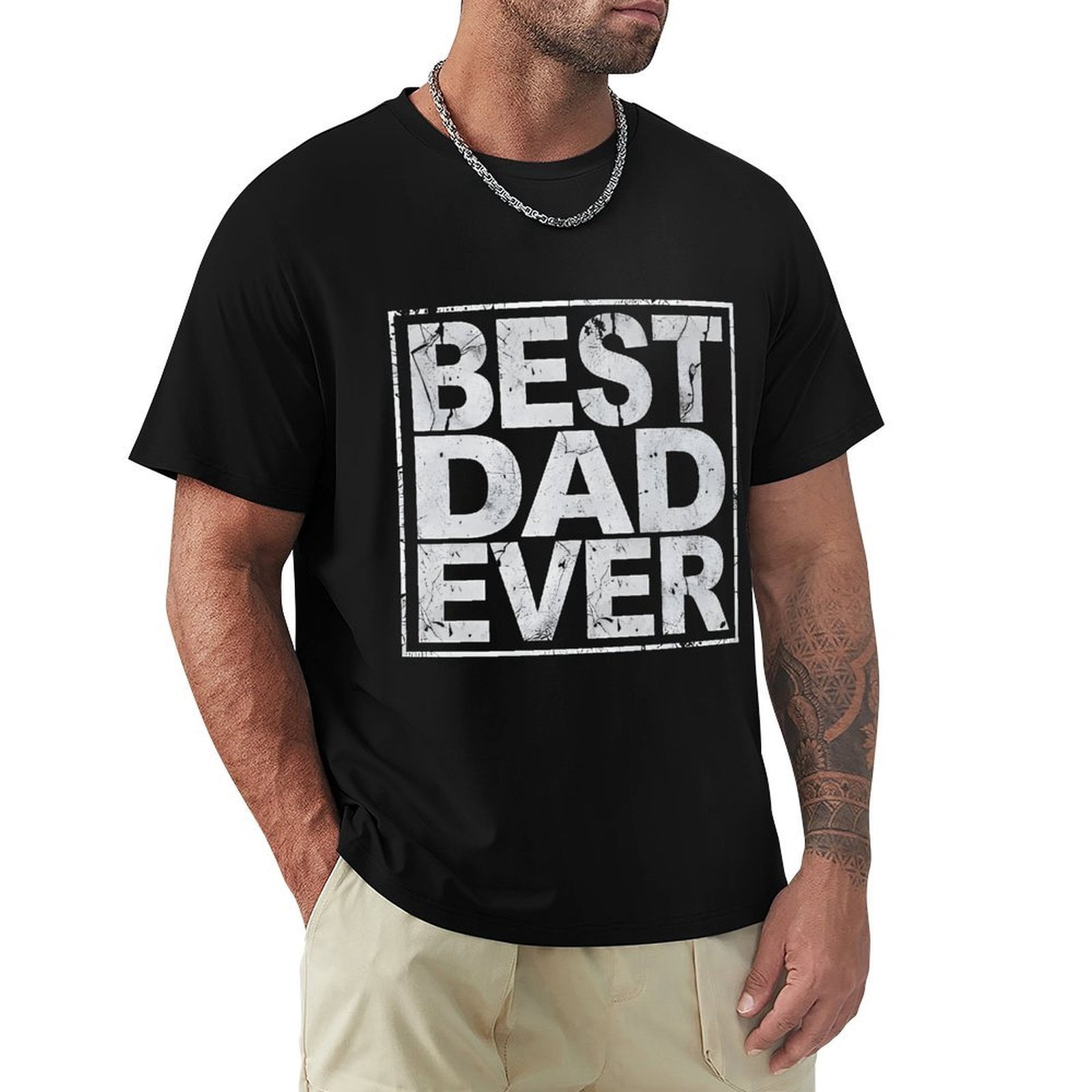 Best Dad Ever Men's HD Print Classic Short Sleeve T-Shirts Black Medium ...