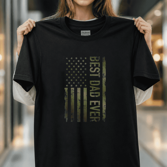 Best Dad Ever Patriotic US Camouflage Military Flag Unisex T-Shirt, S ...