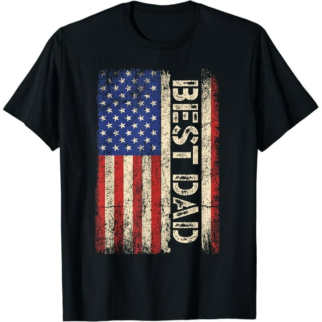 Best Dad Ever US American Flag Shirt Father's Day Men Tee T-Shirt ...