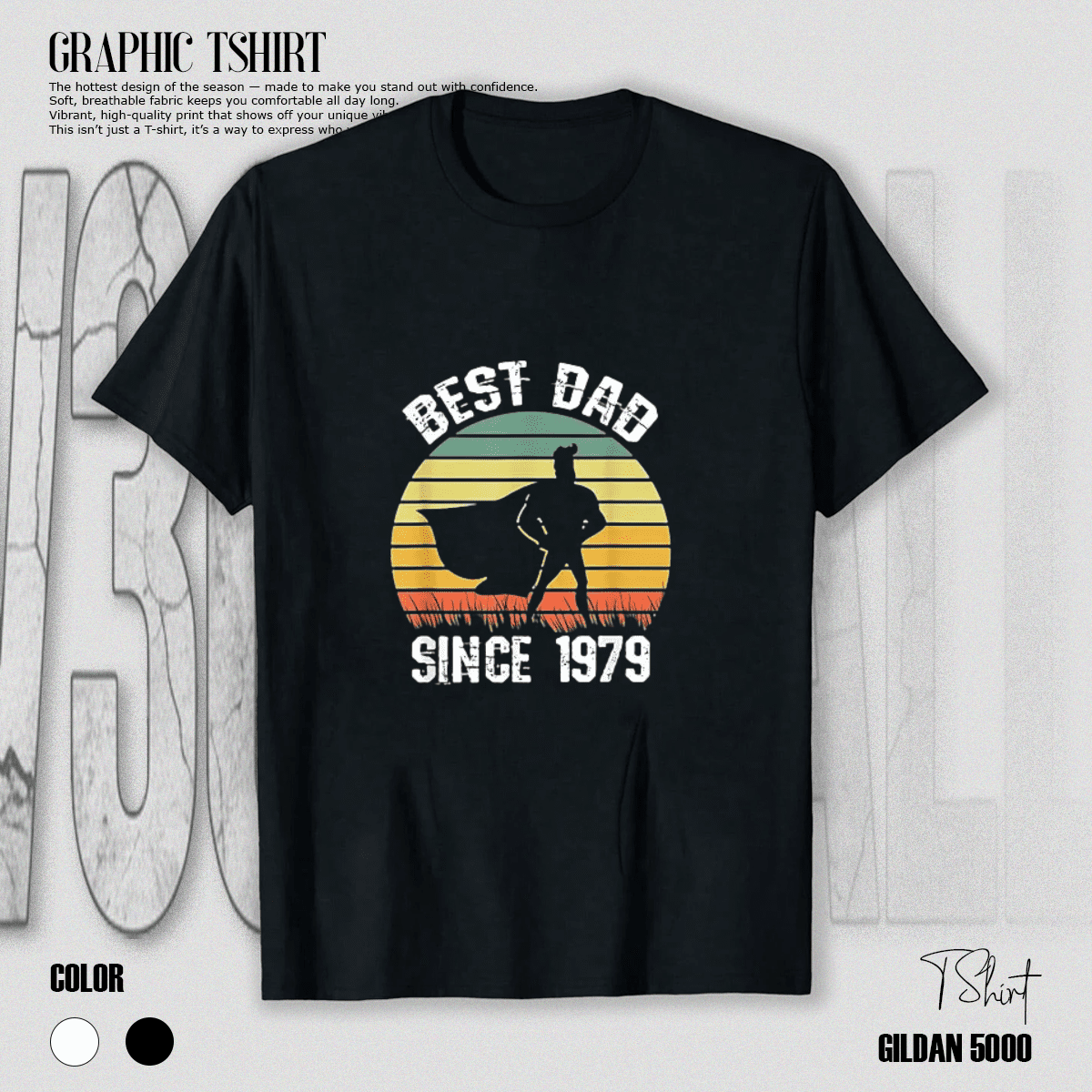 Best Dad Since Nineteen Seventy Nine Hero Super Father Retro Top Unisex ...