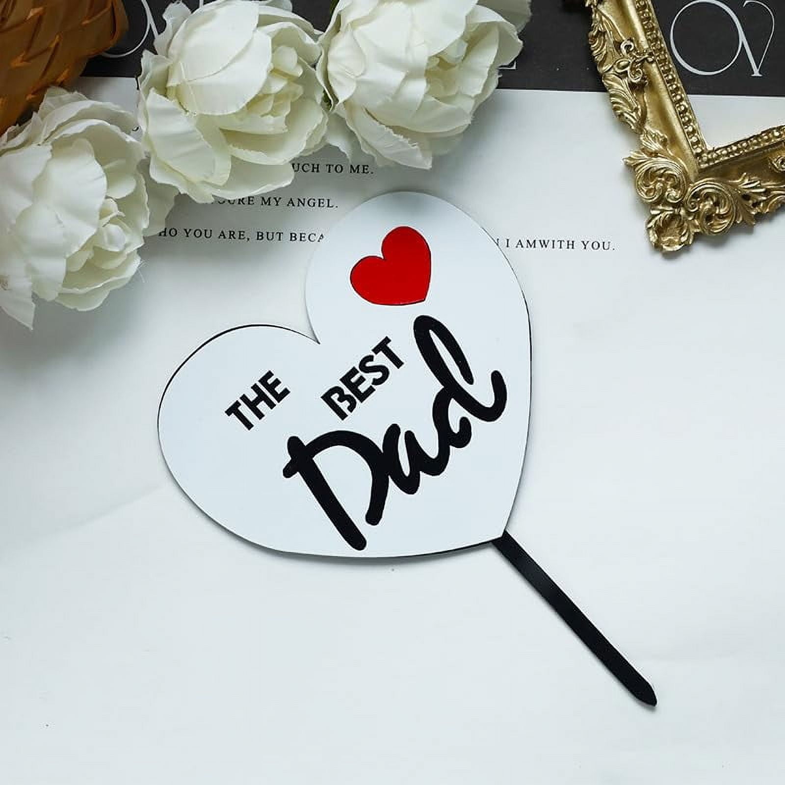 The Best Dad TWE5 Father's Day Cake Topper, Big Heart Shape and Small ...