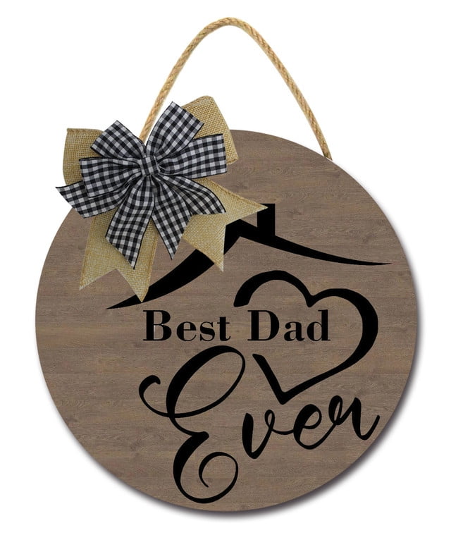 Best Dad Wreaths Decor Sign Front Door, Round Wood Hanging Sign with ...