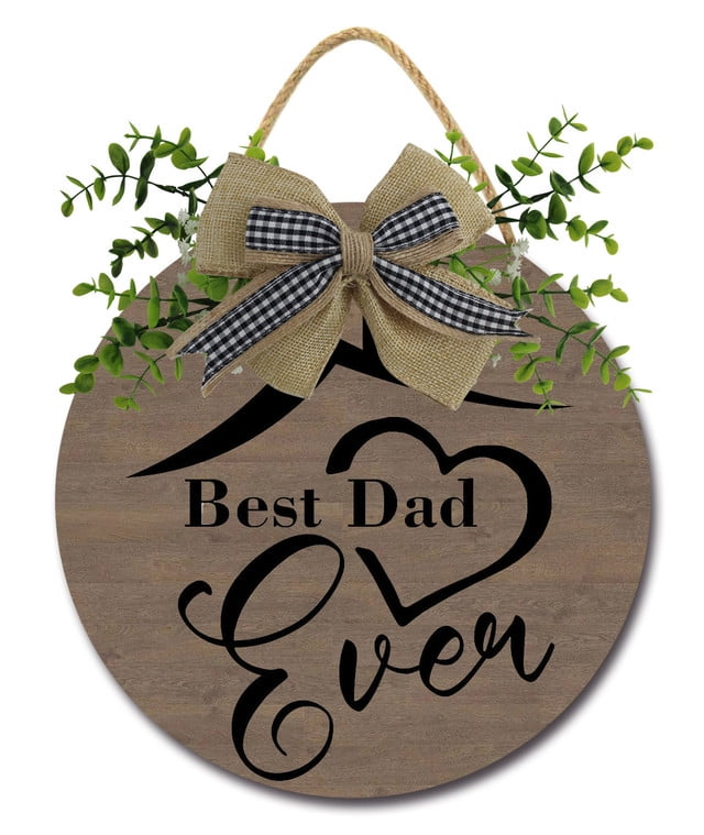 Best Dad Wreaths Decor Sign Front Door, Round Wood Hanging Sign with ...