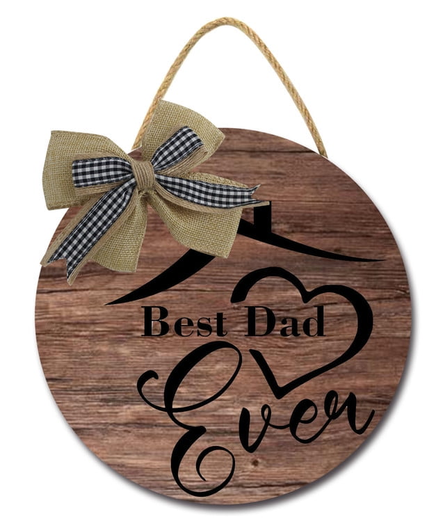 Best Dad Wreaths Decor Sign Front Door, Round Wood Hanging Sign with ...