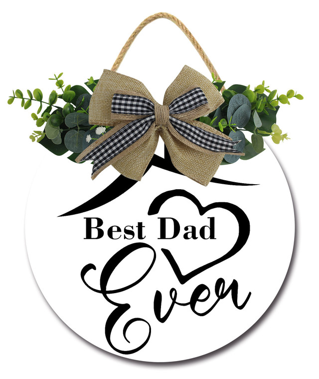 Best Dad Wreaths Decor Sign Front Door, Round Wood Hanging Sign with ...
