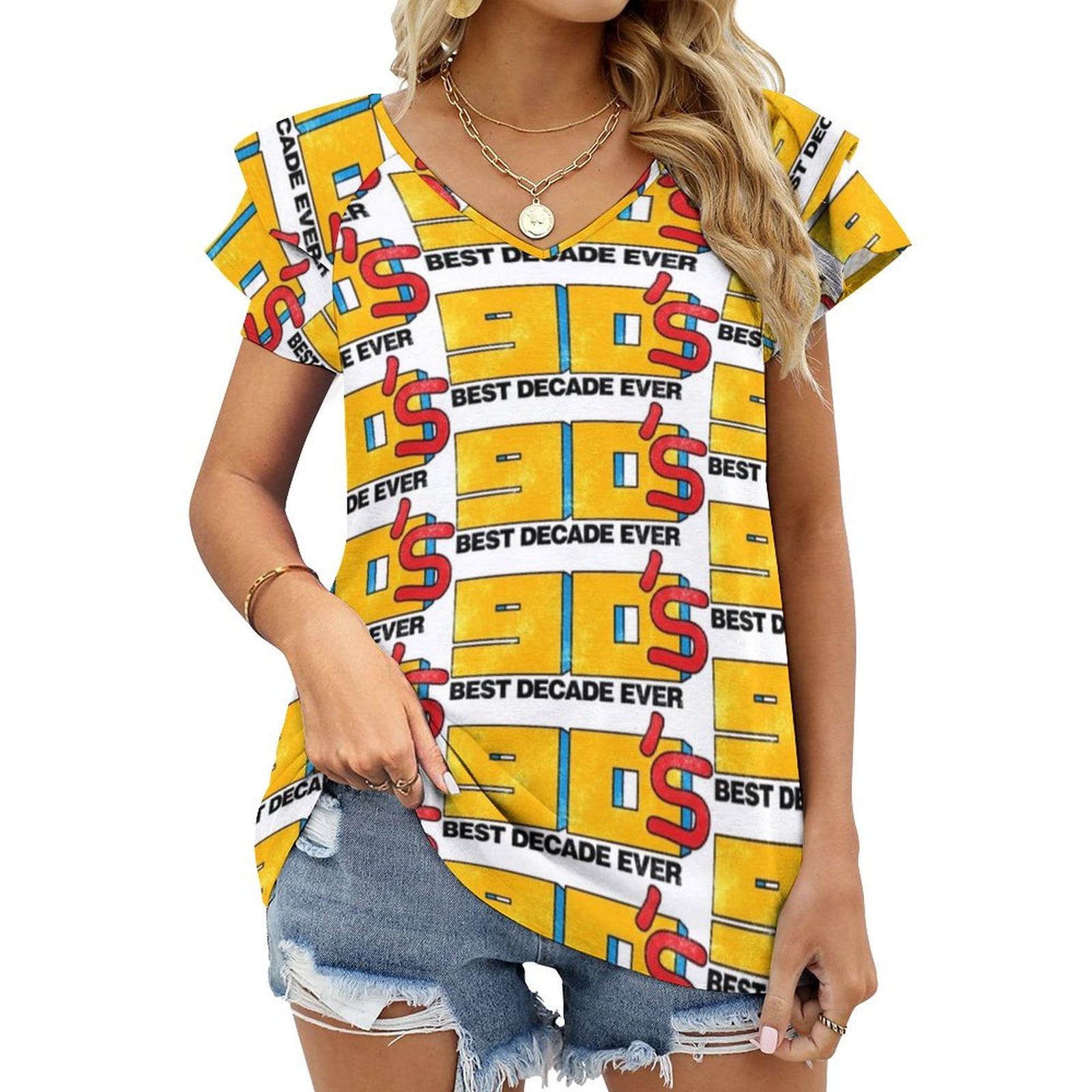 Best Decade Ever Lotus Leaf Neck T-Shirt Long Sleeve T-Shirts For Women ...