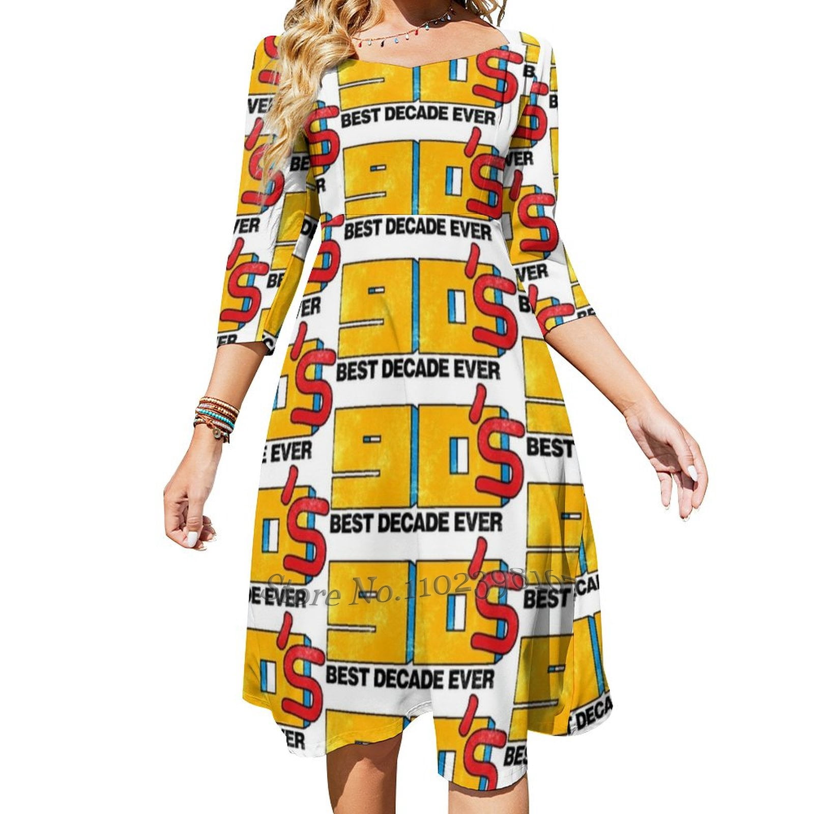 Best Decade Ever Square Neck Dress New Plus Size Elegant Women Waist ...