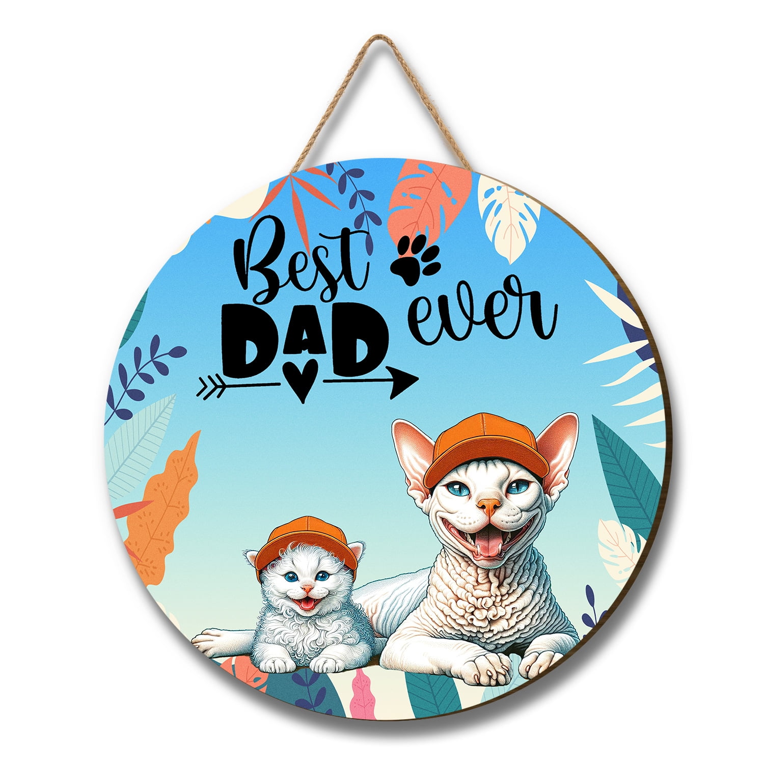 Best Devon Rex Dad Ever Happy Father's Day Round Wood Sign Cat Lover Kitten Owner Gifts Hanging ...