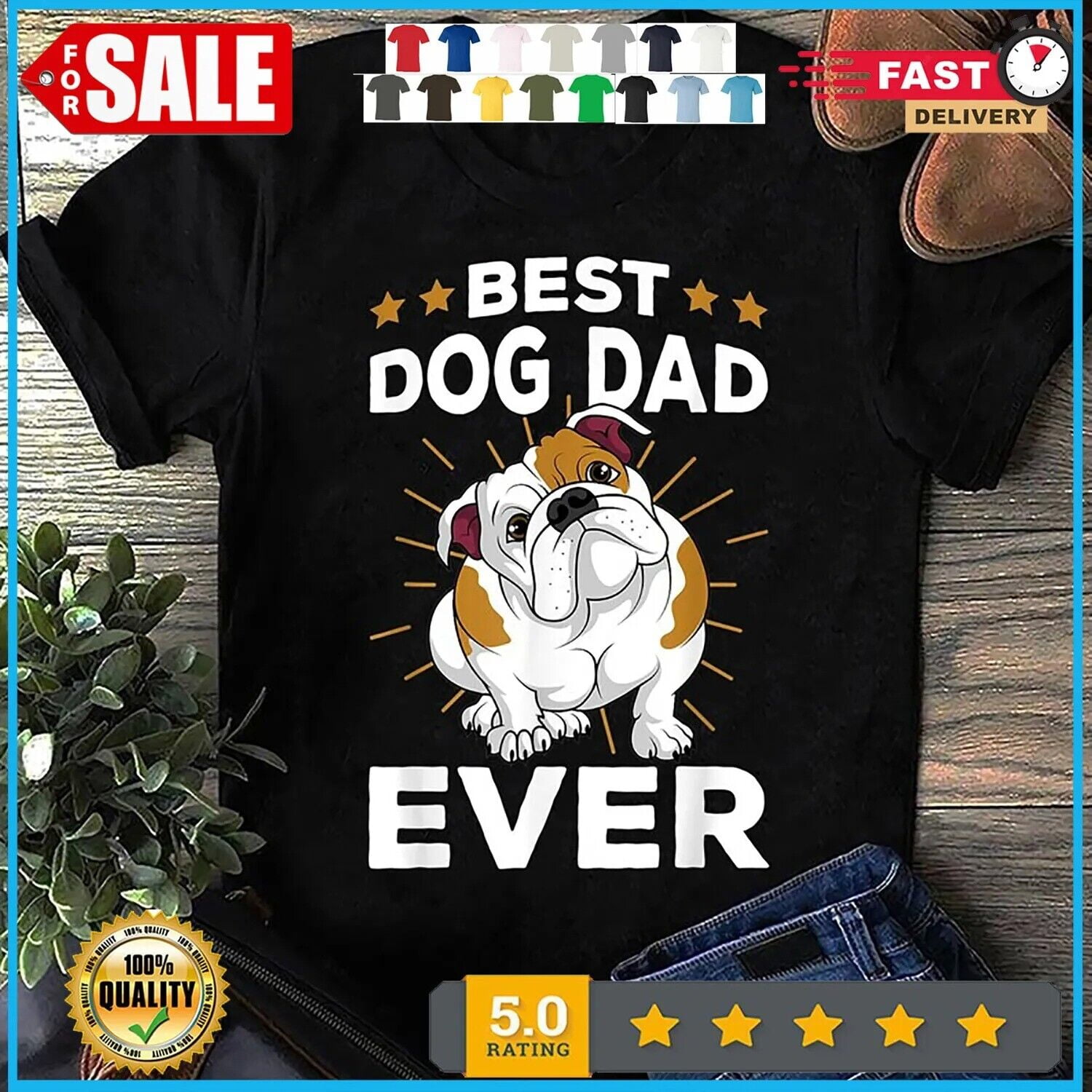 Best Dog Dad Ever Funny English Bulldog Mens Gifts T-Shirt - Gift for ...