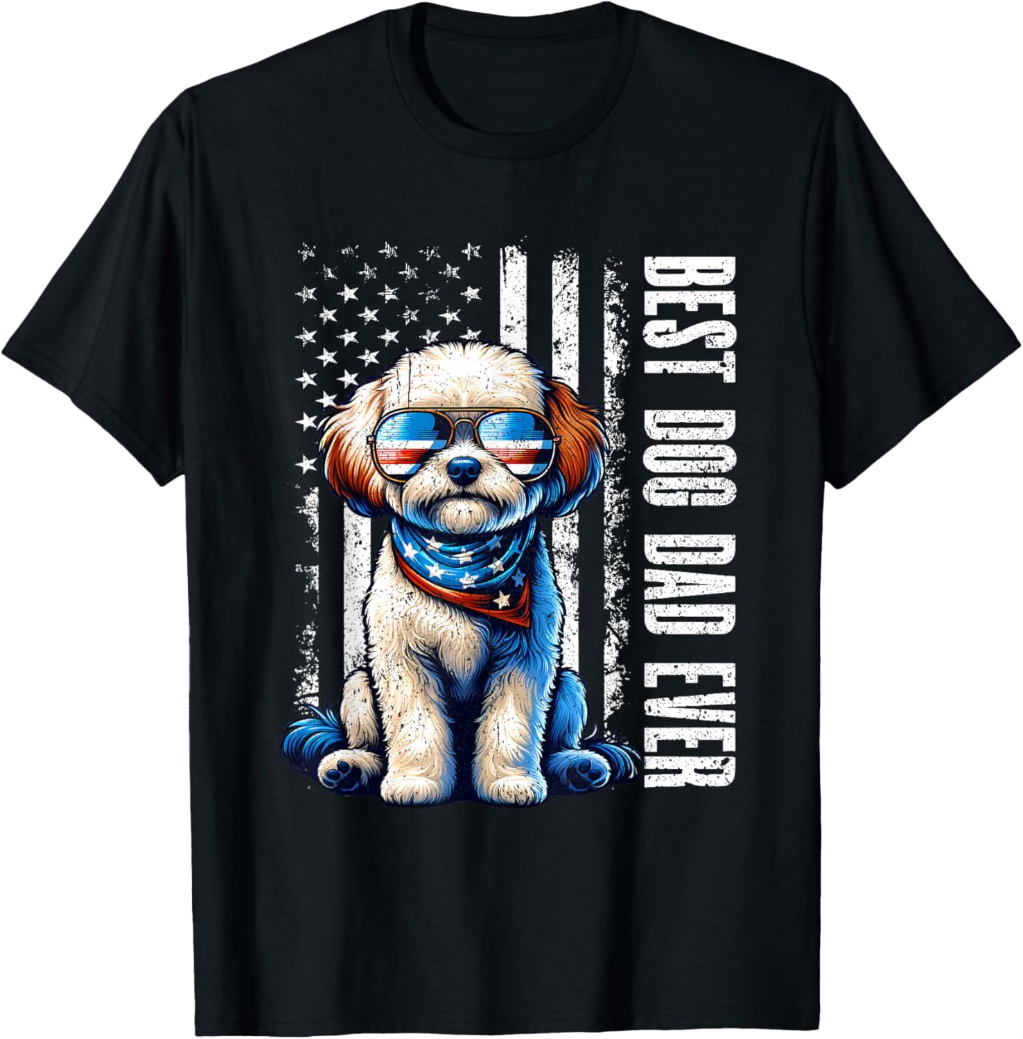 Best Dog Dad Ever Maltipoo Dogs American Flag Vintage Tee T-Shirt for ...