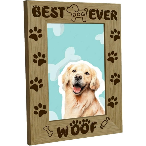 Best Dog Ever Woof Picture Frame Pet Paws Wood Photo Frames Engraved ...