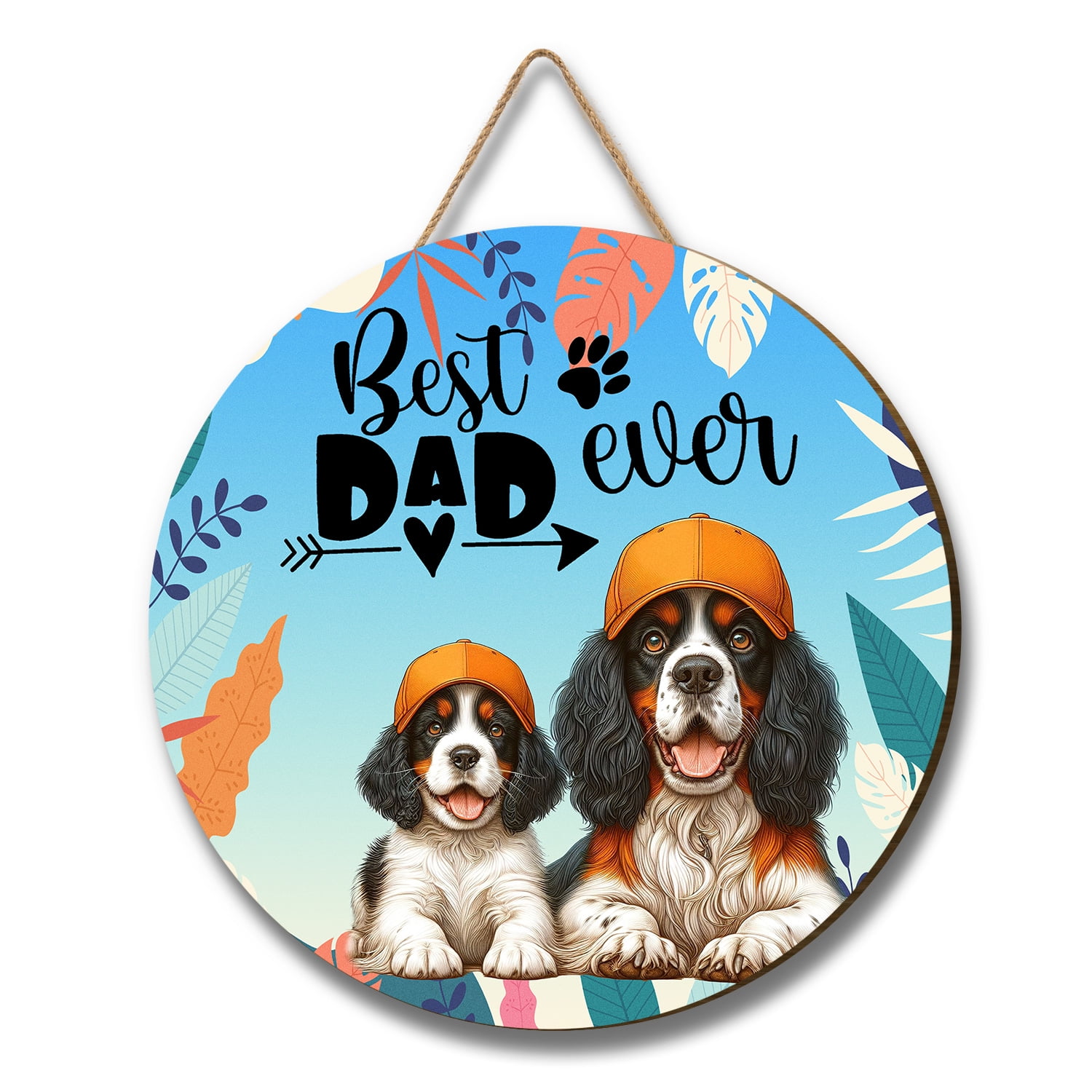 Best English Springer Spaniel Dad Ever Happy Father's Day Round Wood ...