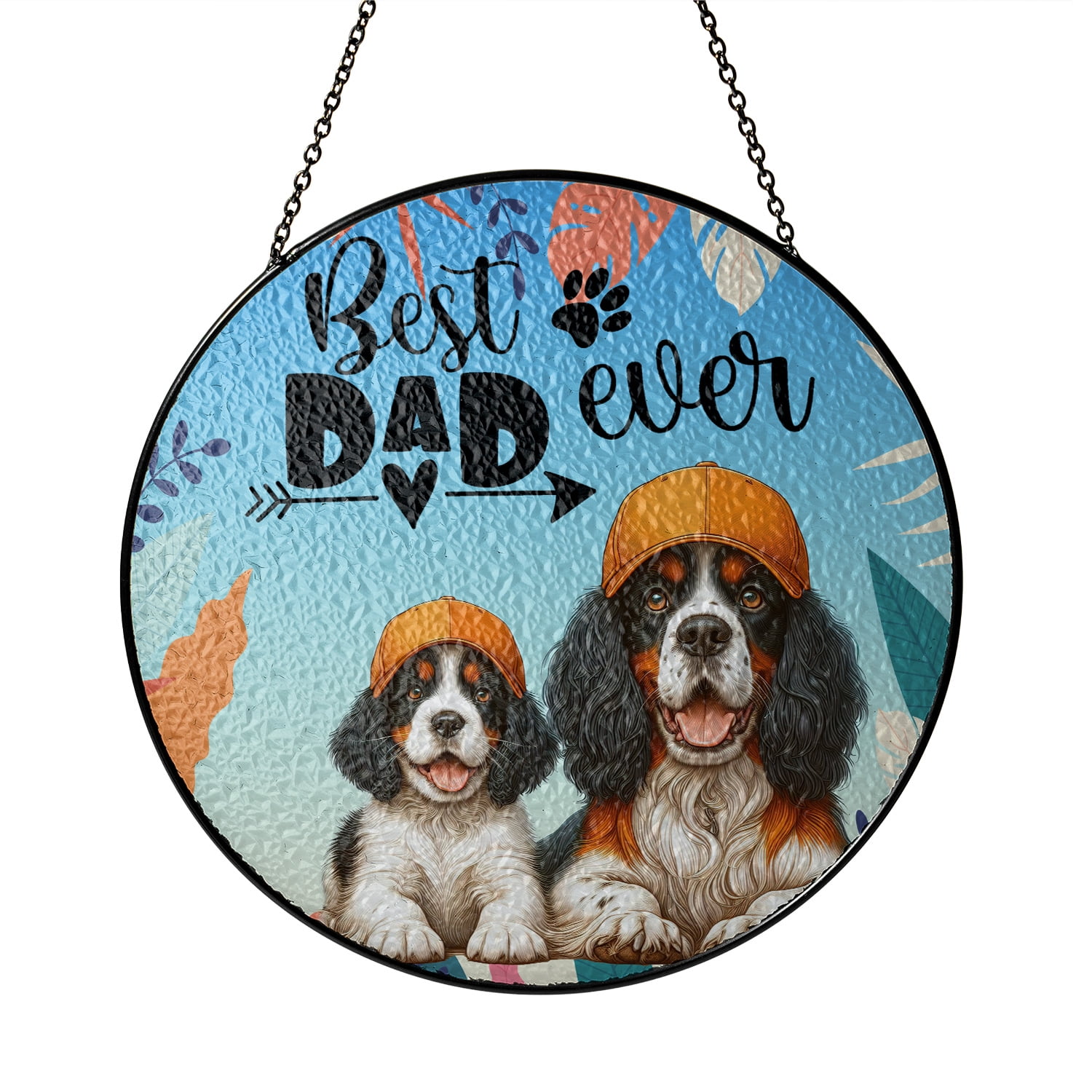 Best English Springer Spaniel Dad Ever Happy Father's Day Stained Glass ...